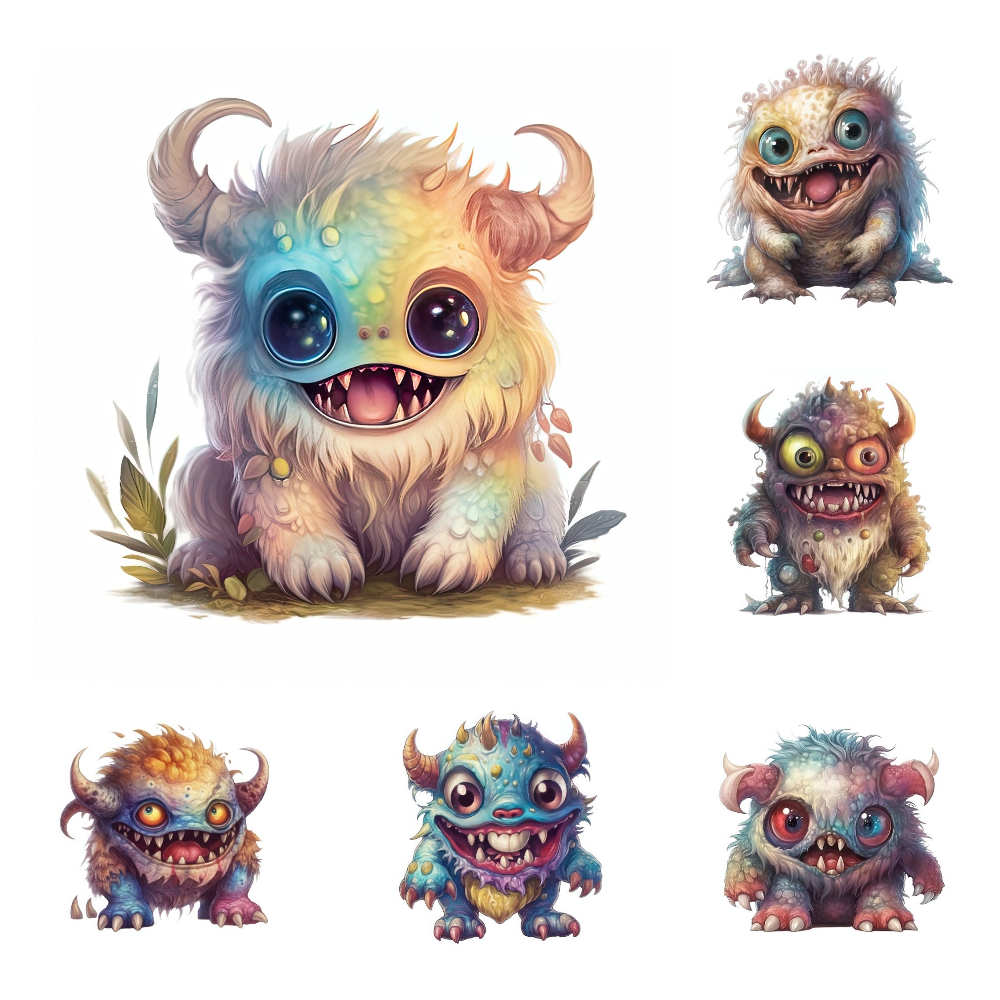 Cute Monster Clipart Bundle Whimsical Creature Illustrations Printable ...