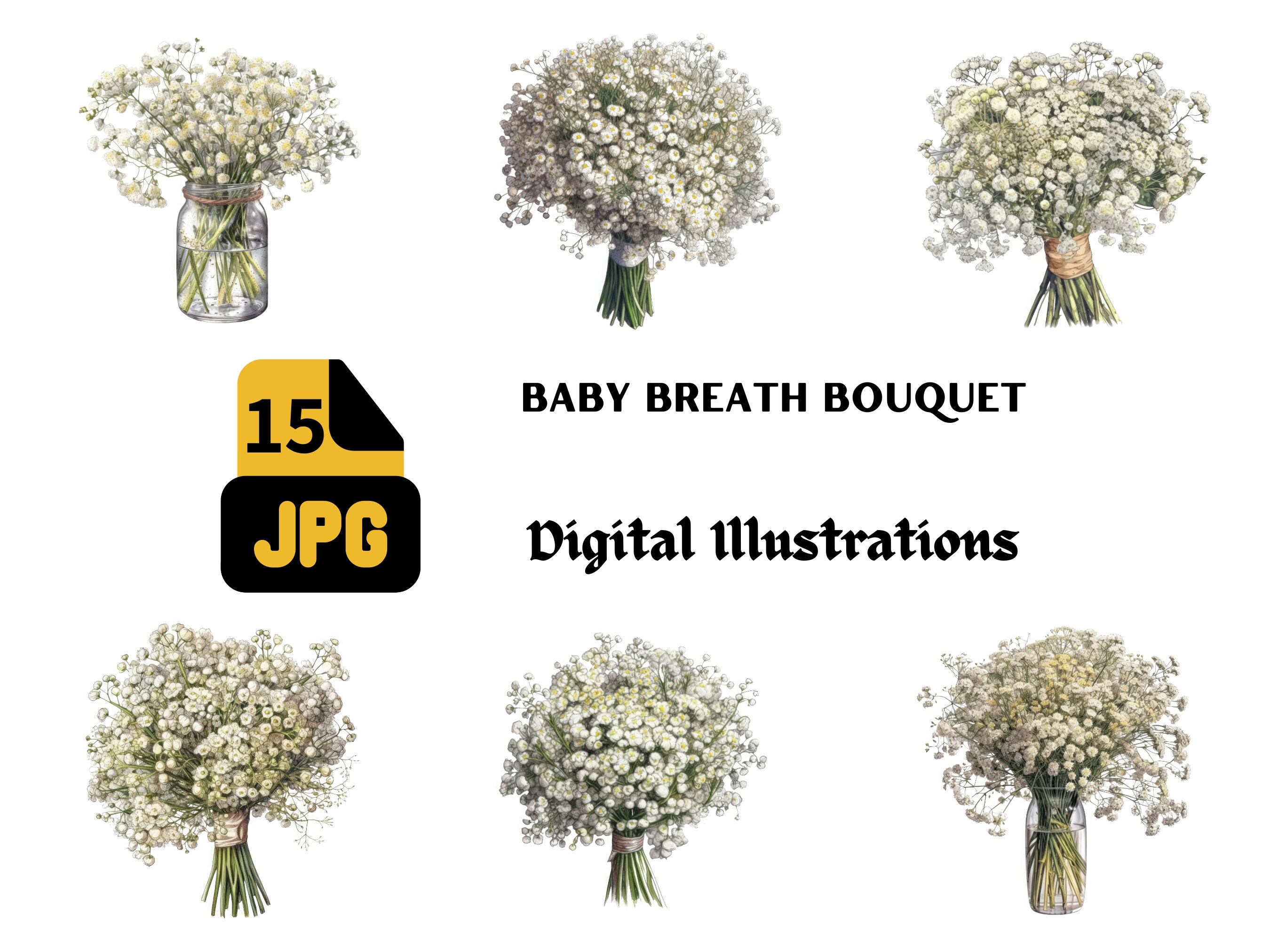 Baby Breath Bouquet Clipart Deluxe Set 15 JPG Digital Downloads Elegant ...