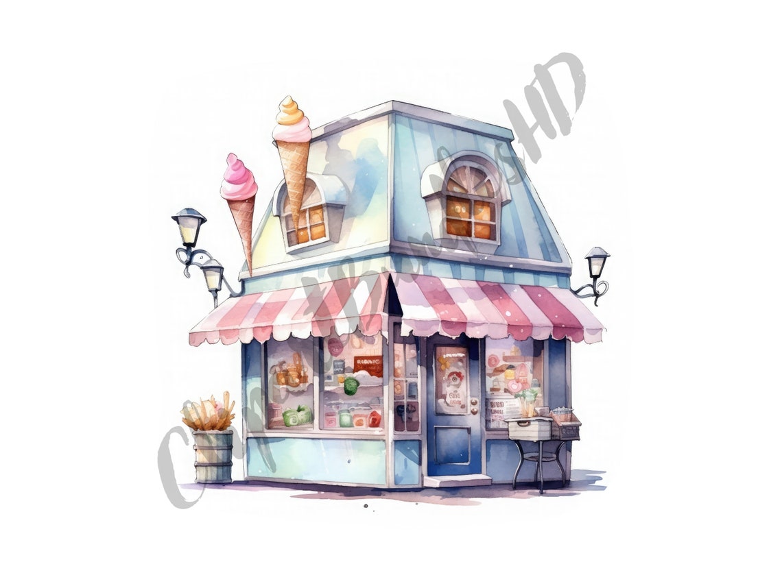 Cute Ice Cream Shop Clipart Watercolor Ice Cream Clipart - Etsy