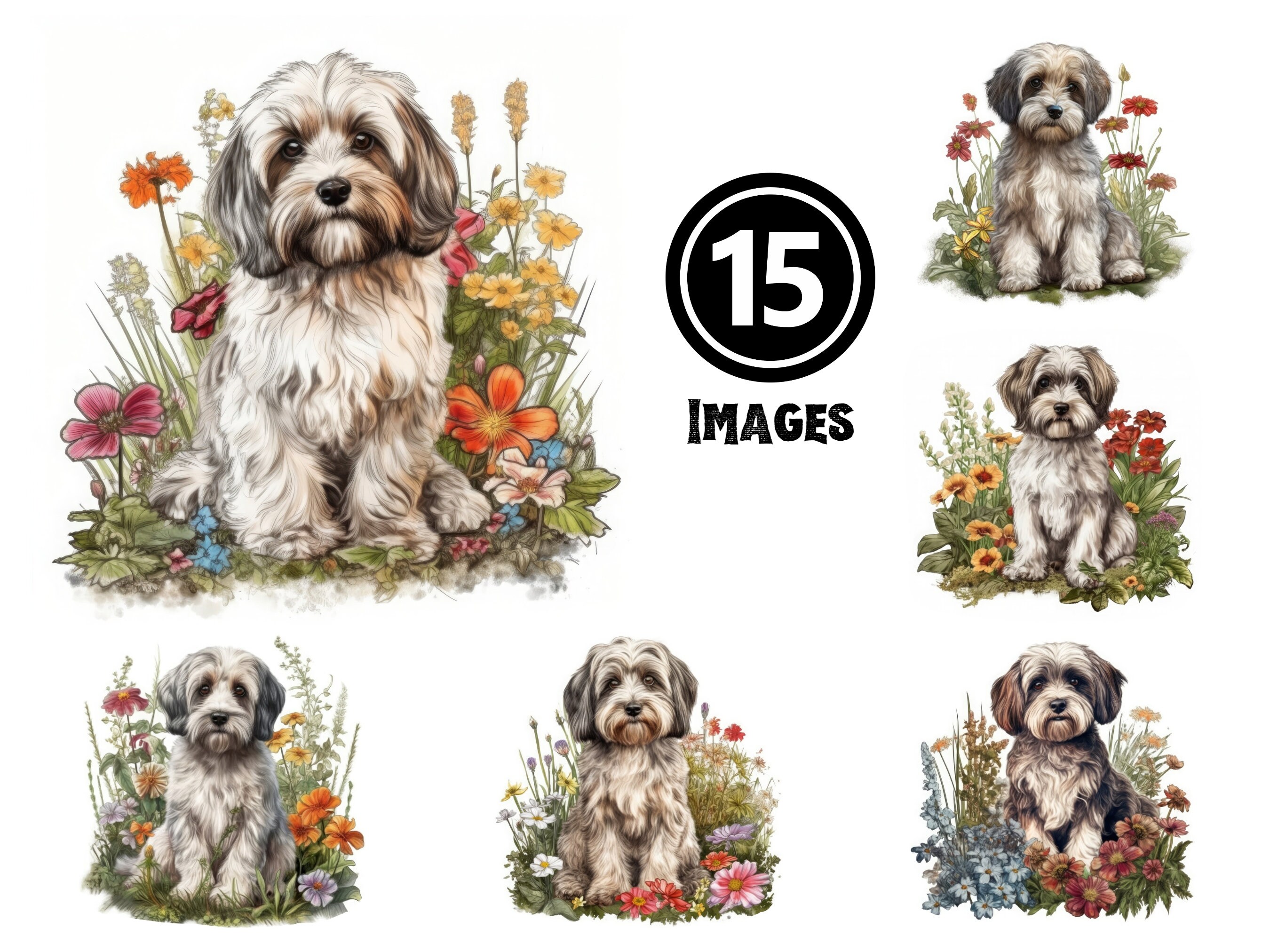Havanese Puppy Clipart Set 15 JPG Illustrations Instant Download Cute ...