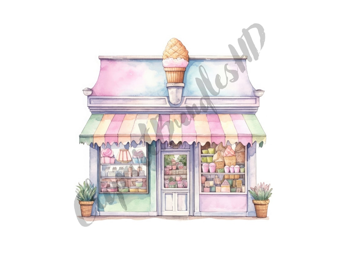 Cute Ice Cream Shop Clipart Watercolor Ice Cream Clipart - Etsy