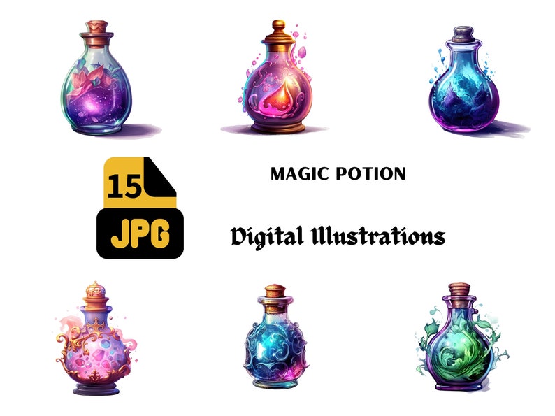 Magic Potion Vial Clipart Bundle Enchanted Elixirs Illustrations ...