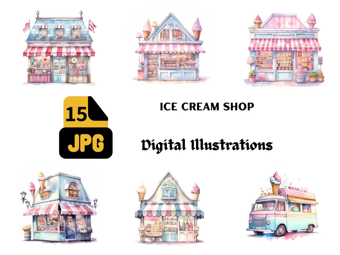 Cute Ice Cream Shop Clipart Watercolor Ice Cream Clipart - Etsy