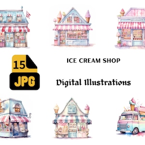 Cute Ice Cream Shop Clipart Watercolor Ice Cream Clipart - Etsy