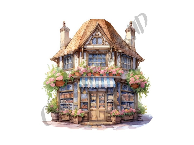 Bakery Shop Watercolor Clipart Bundle Cozy Cafe Scenes Artisan Pastries ...