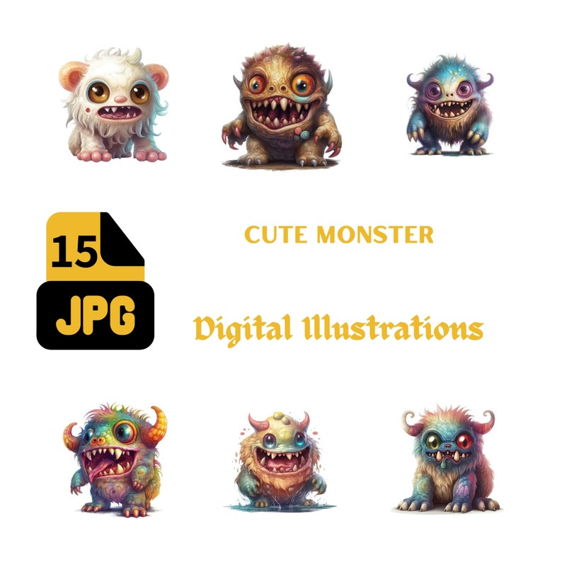 Cute Monster Clipart Bundle Whimsical Creature Illustrations Printable ...