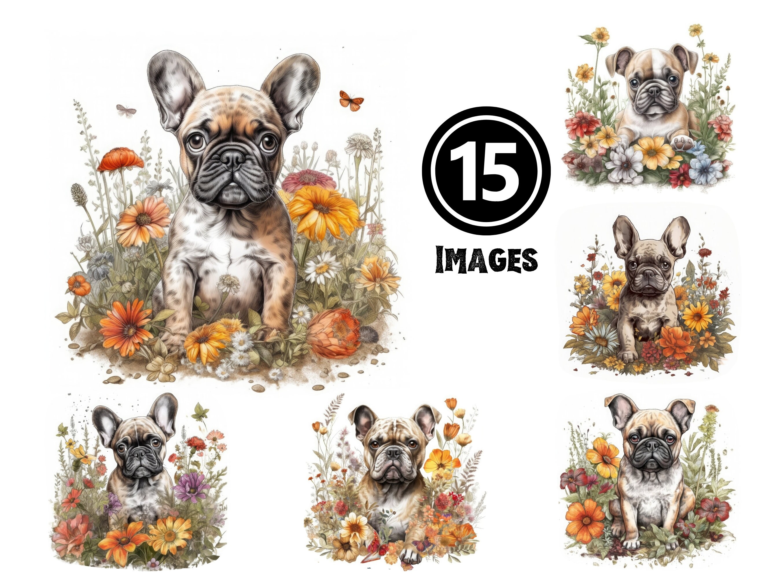French Bulldog Puppy Clipart Bundle 15 JPG Adorable Frenchie ...
