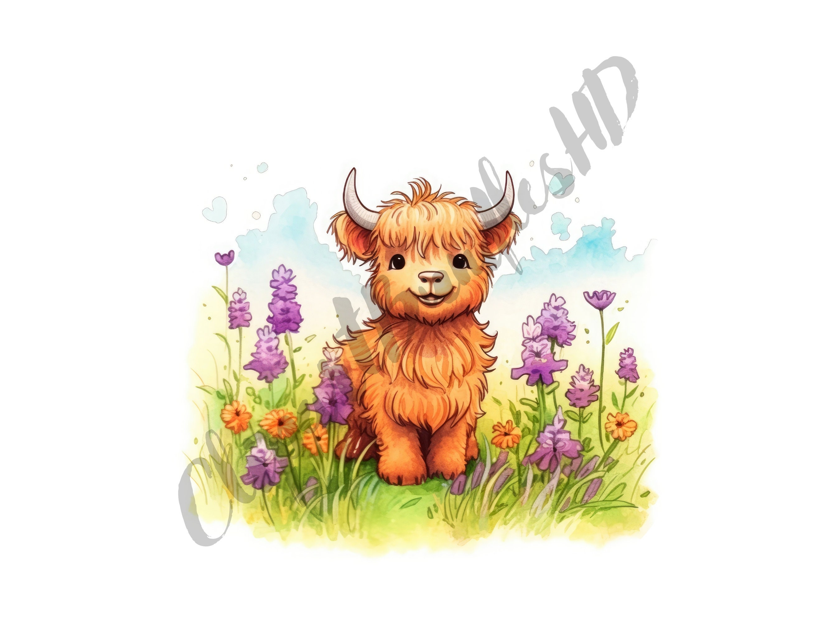 Realistic Highland Cow Baby Watercolor Clipart 15 JPG - Etsy