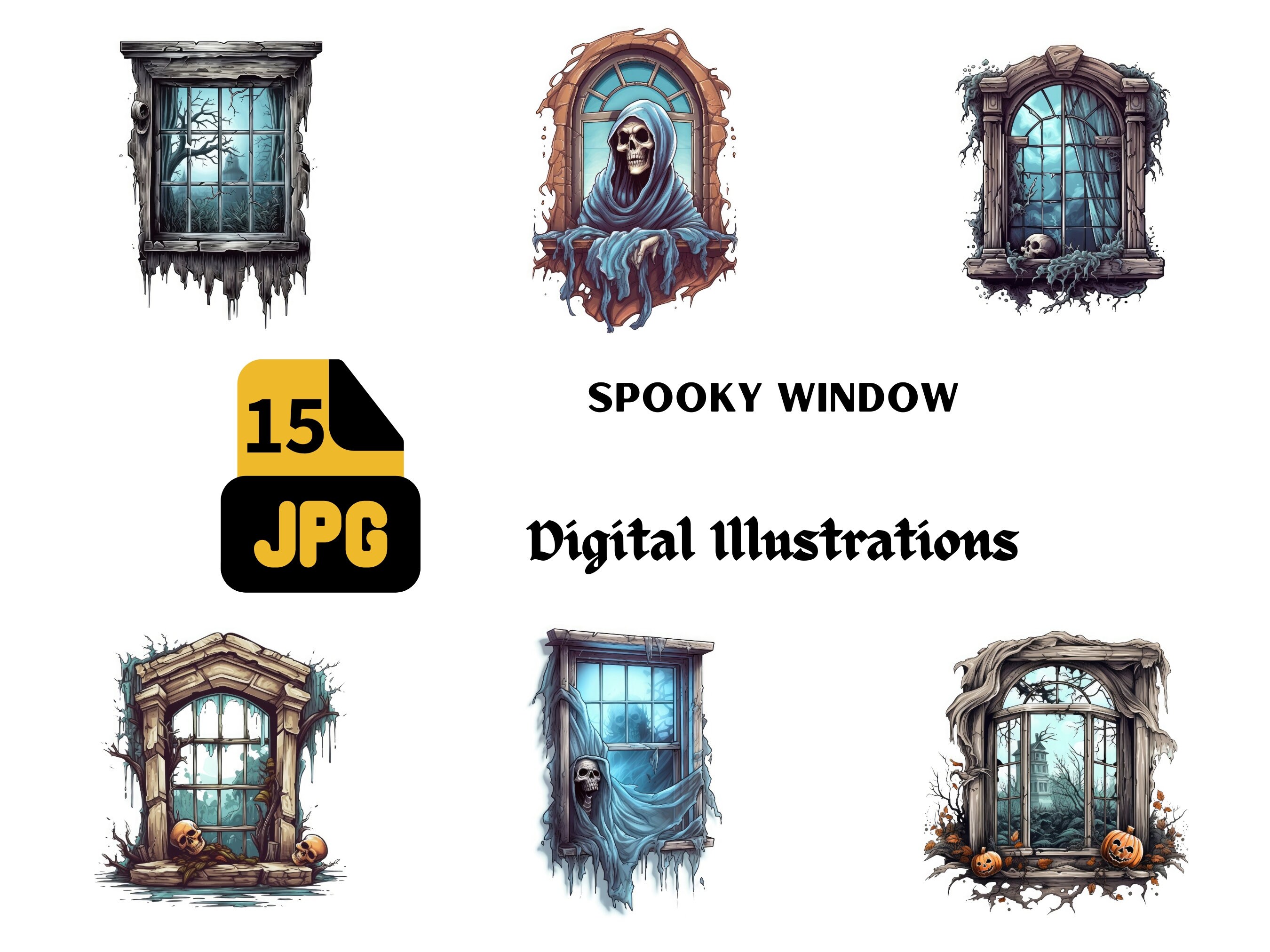 Spooky Window Clipart Set 15 JPG Illustrations Digital Download for ...