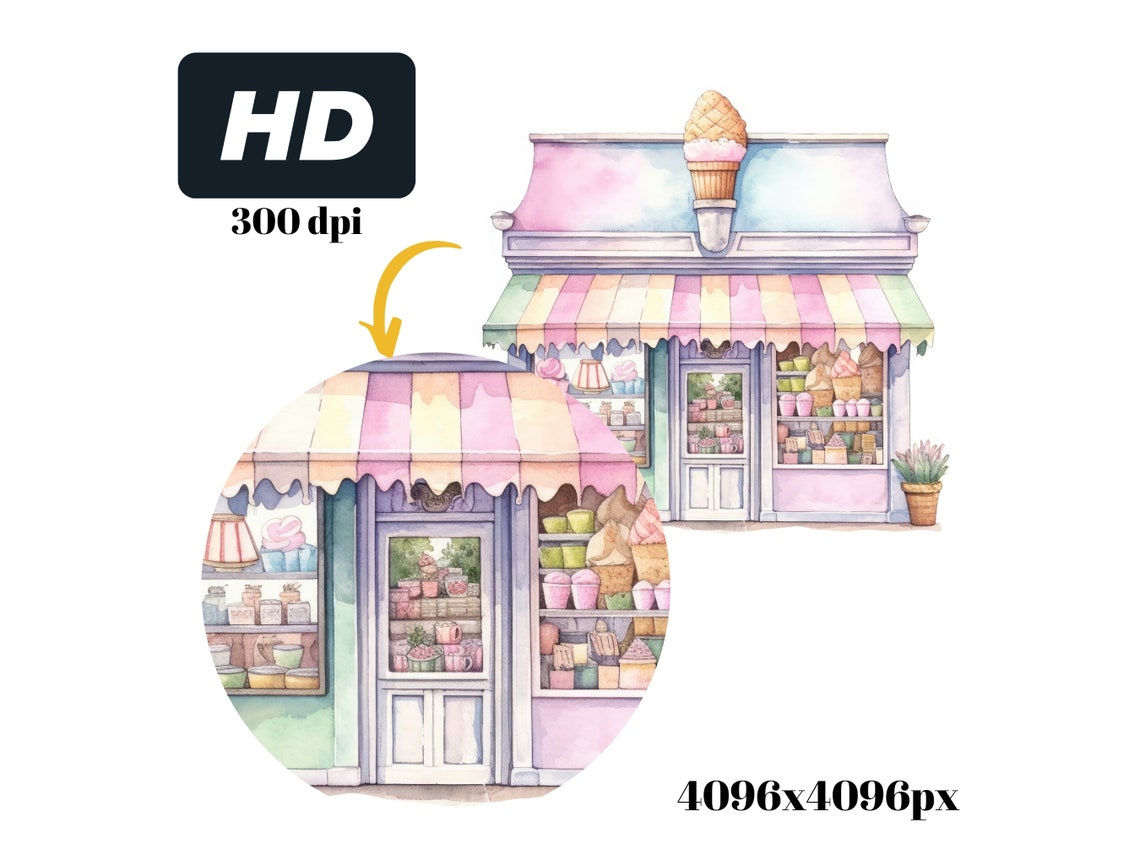 Cute Ice Cream Shop Clipart Watercolor Ice Cream Clipart - Etsy