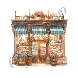 Bakery Shop Watercolor Clipart Bundle Cozy Cafe Scenes Artisan Pastries ...