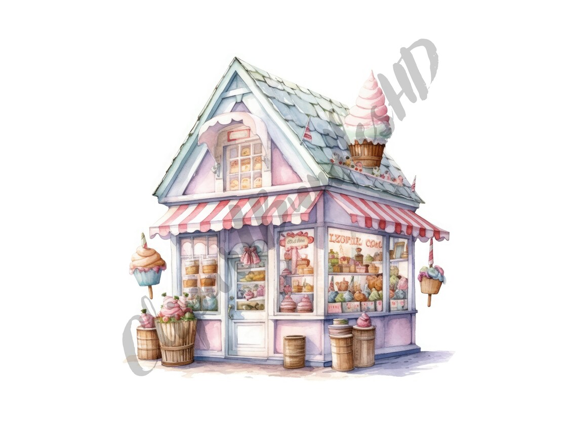 Cute Ice Cream Shop Clipart Watercolor Ice Cream Clipart - Etsy