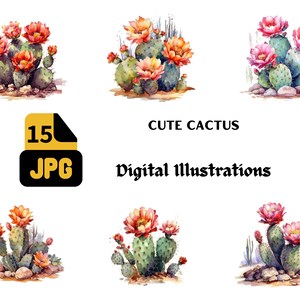 Watercolor Cactus Clipart Set: 15 JPG Illustrations (digital Download ...