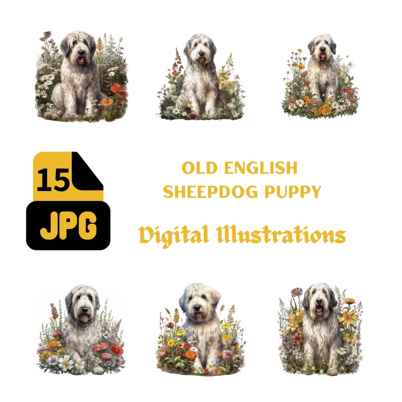 Old English Sheepdog Puppy Clipart Collection 15 JPG Fluffy Dog ...