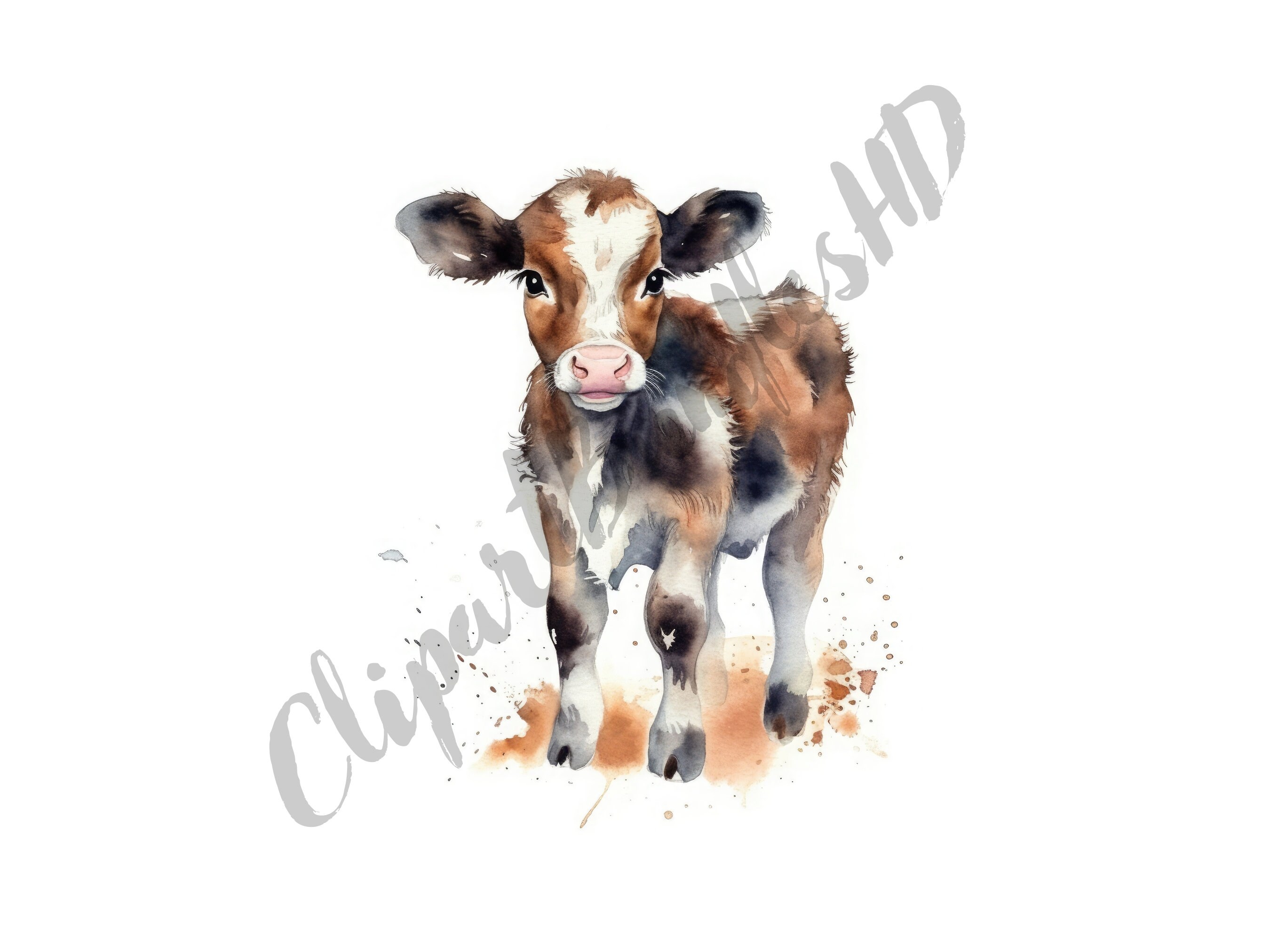 Watercolor Cow Baby Clipart Bundle Adorable Calf Illustrations ...