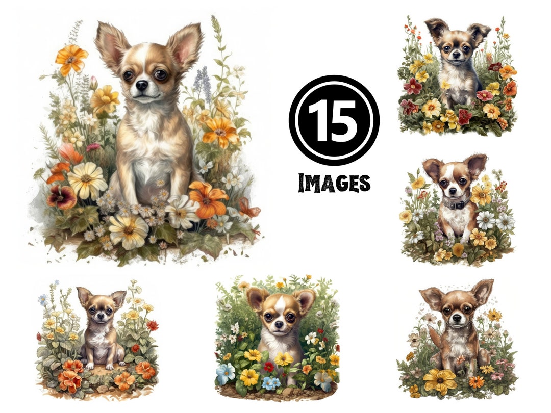 Chihuahua Puppy Clipart Bundle Tiny Dog Illustrations Printable Pet Art ...