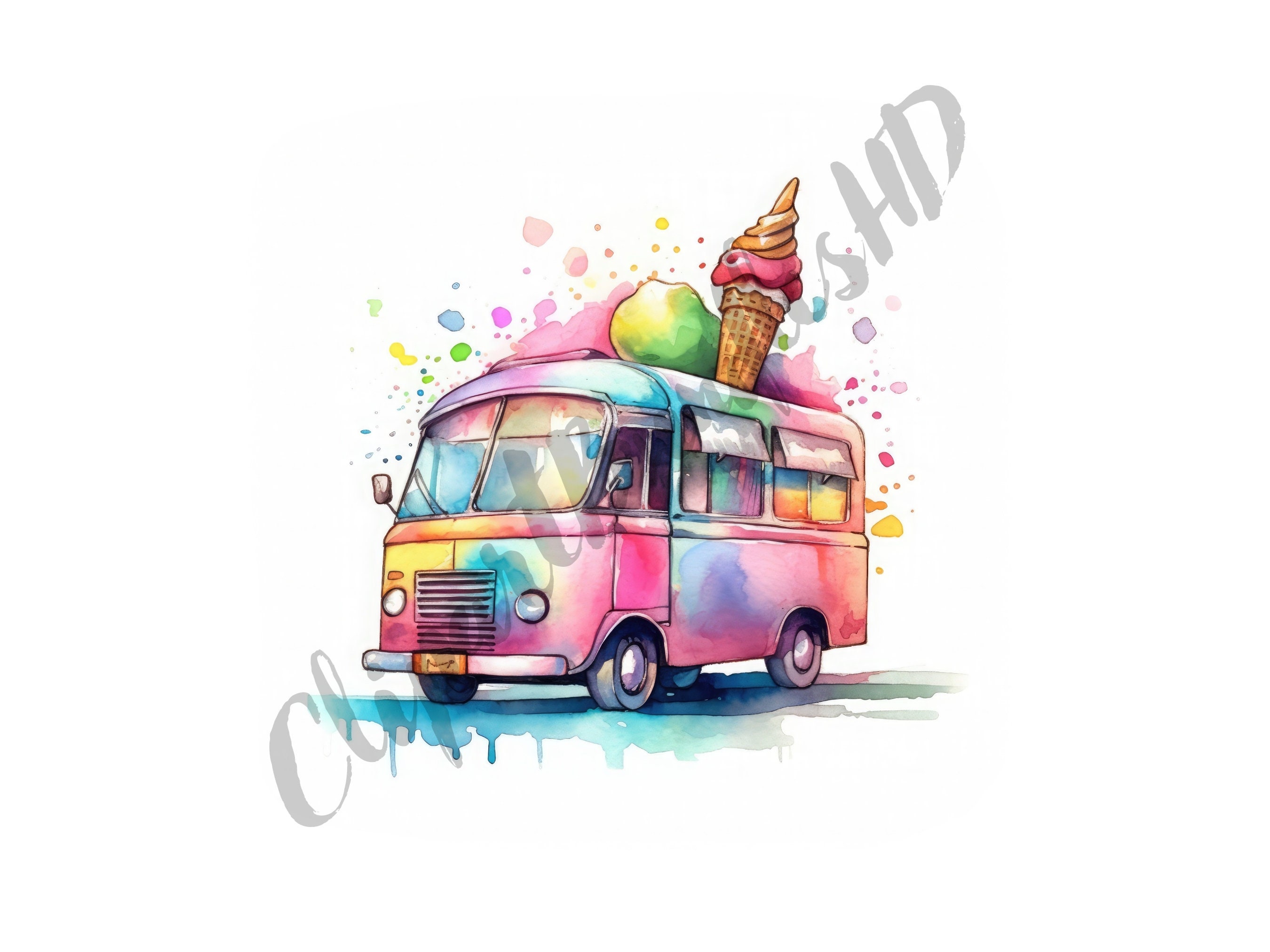 Cute Ice Cream Shop Clipart Watercolor Ice Cream Clipart - Etsy