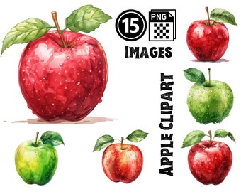 Watercolor Apple Clipart Set PNG Instant Download - Etsy