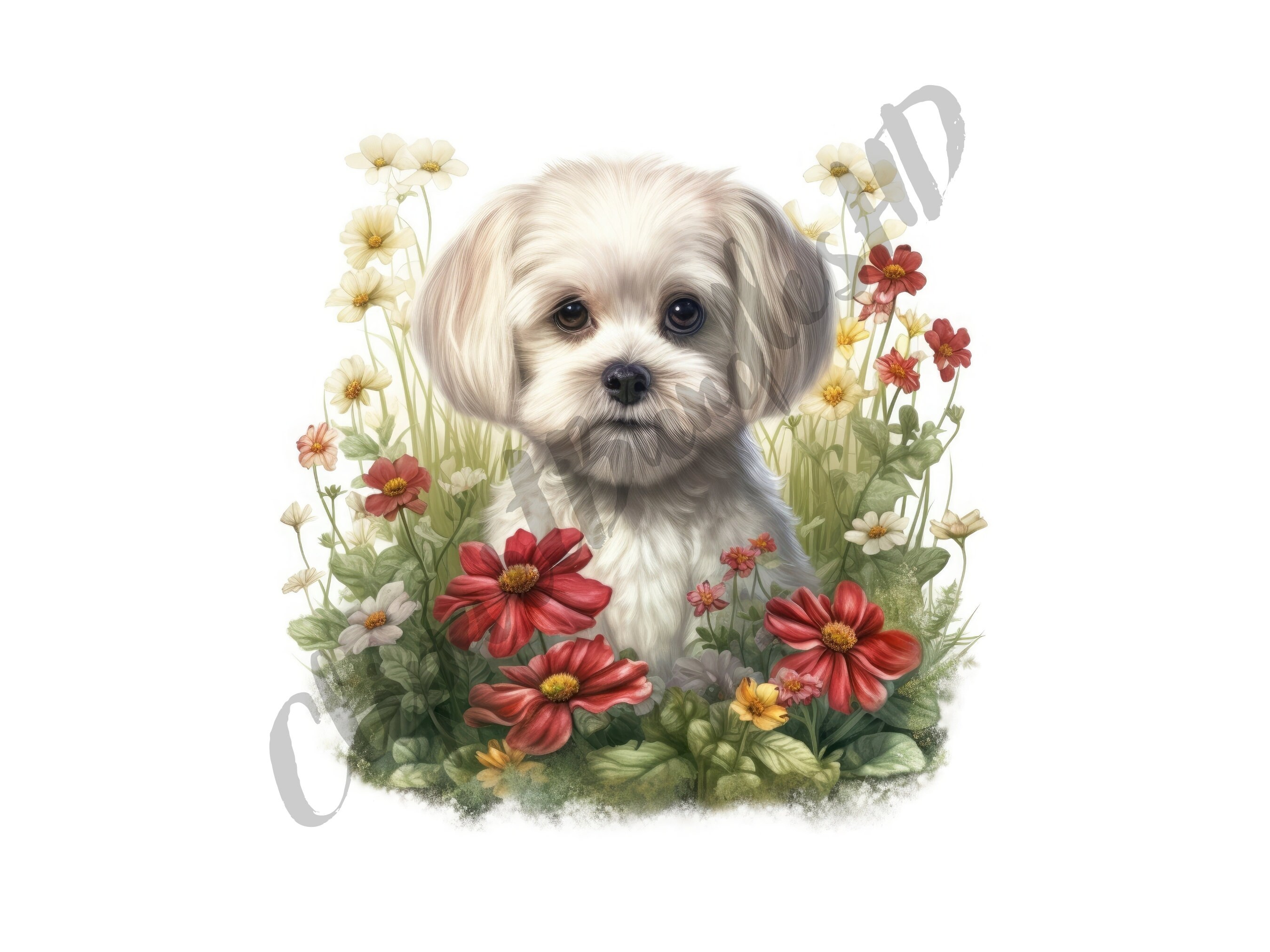Maltese Puppy Clipart Bundle Fluffy Dog Illustrations Cute Pet Art ...