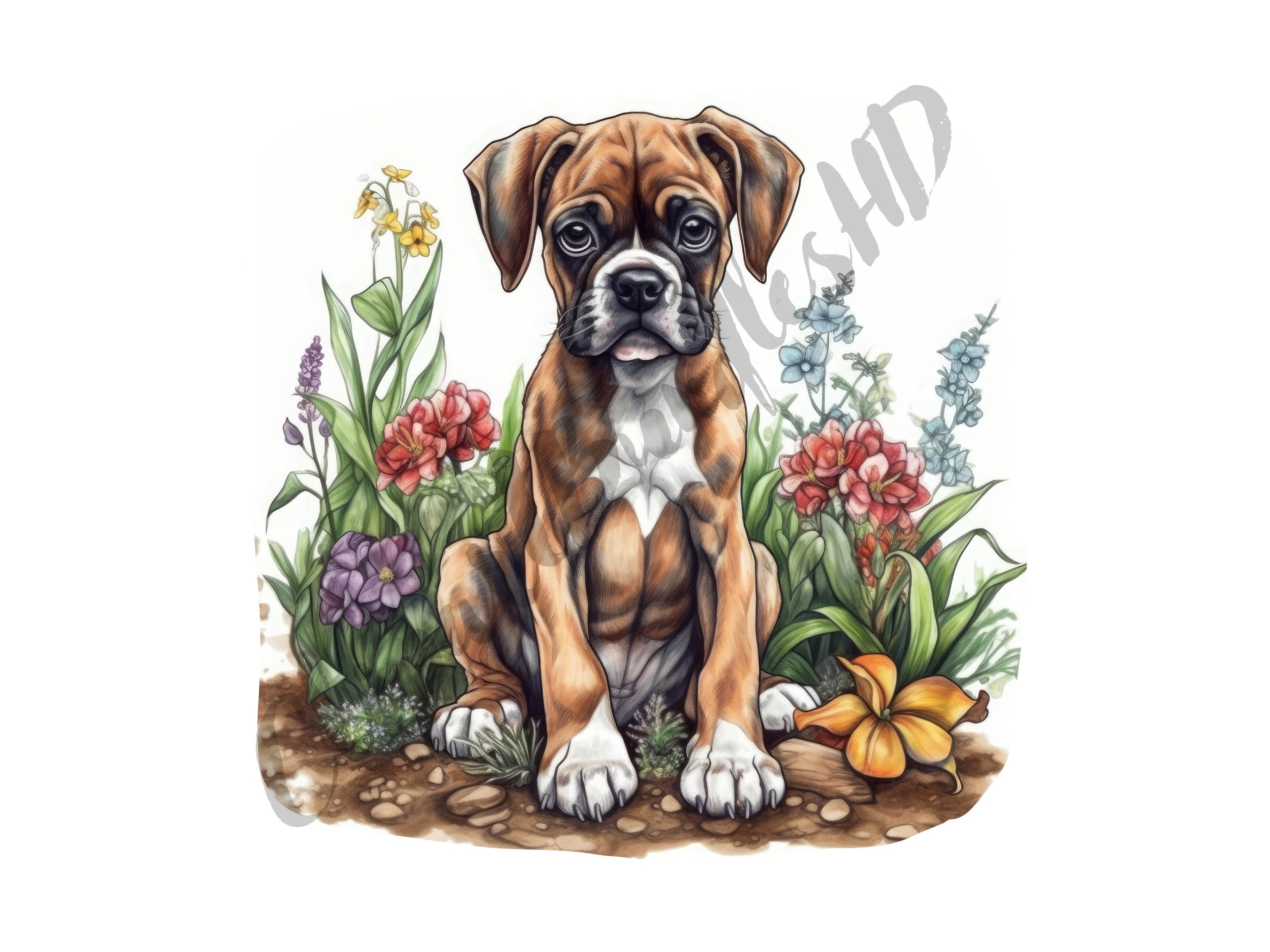 Boxer Puppy Clipart Set 15 JPG Illustrations Playful Dog Digital ...
