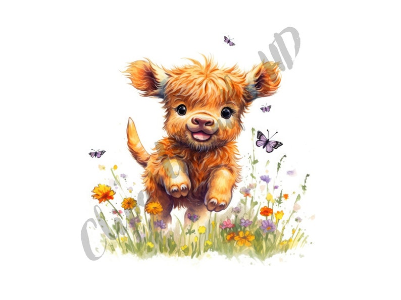 Realistic Highland Cow Baby Watercolor Clipart 15 JPG - Etsy
