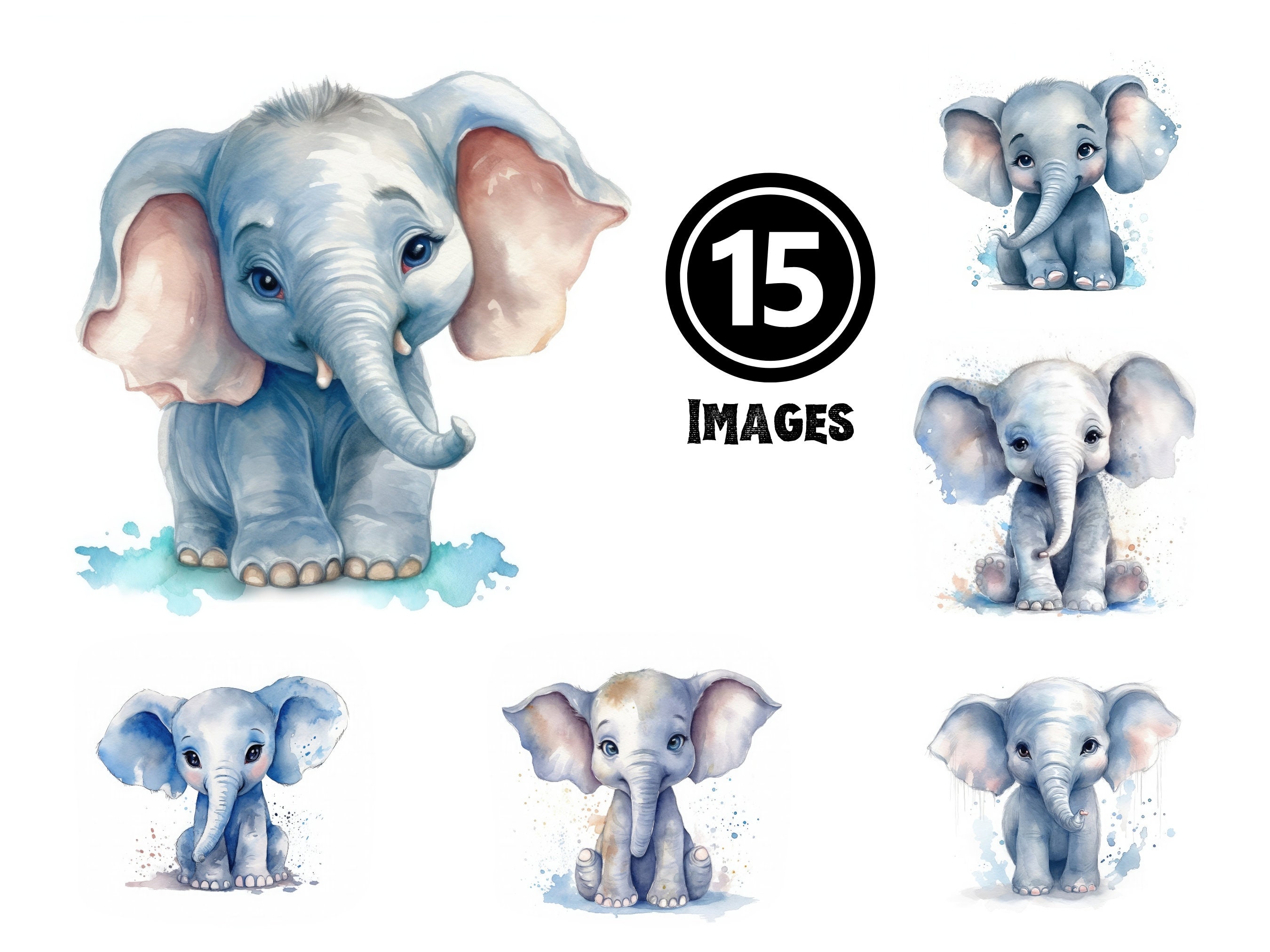 Baby Elephant Clipart Bundle Adorable Calf Illustrations Printable ...