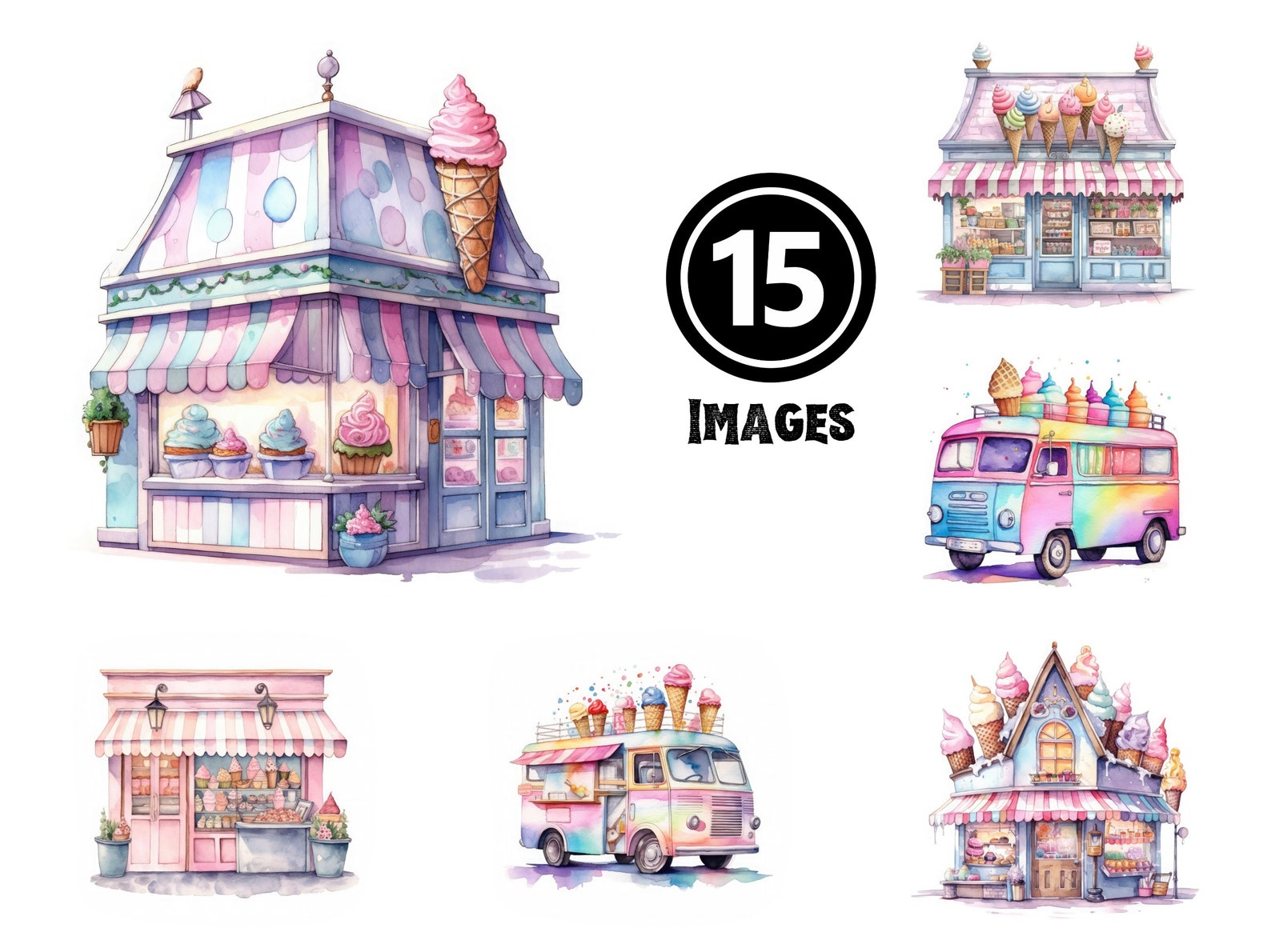 Cute Ice Cream Shop Clipart Watercolor Ice Cream Clipart - Etsy