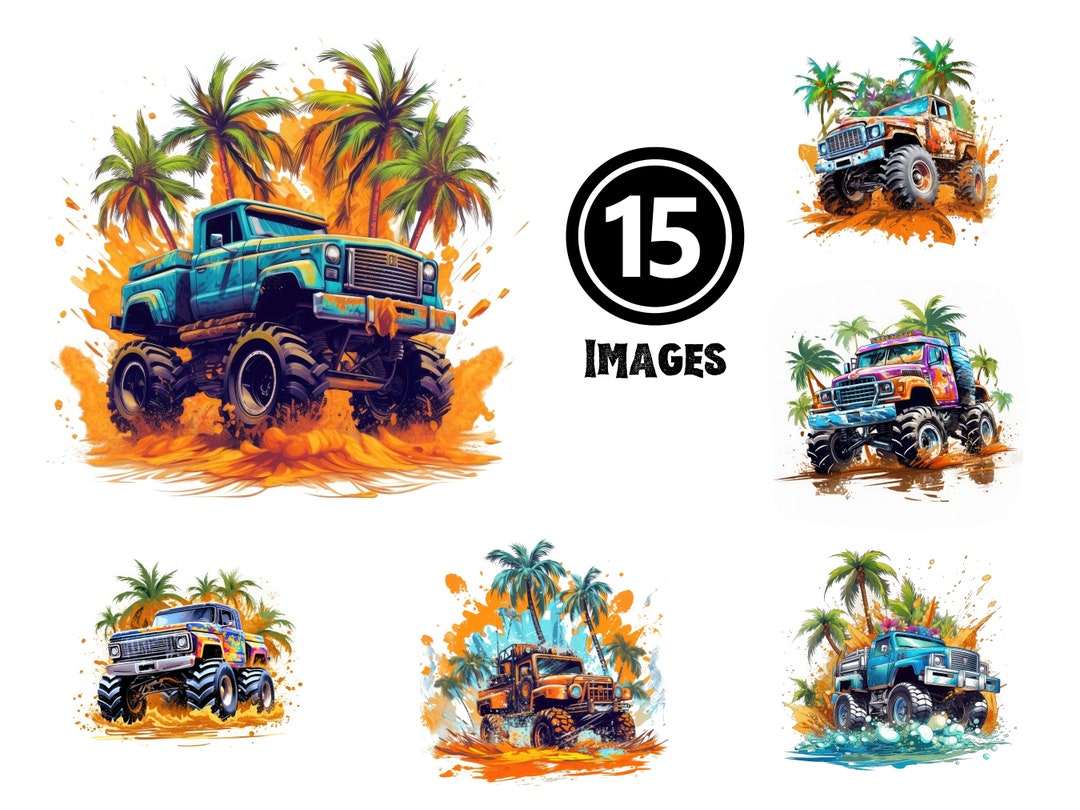 Monster Truck Beach Clipart Bundle: Off-road Vehicle Illustrations ...