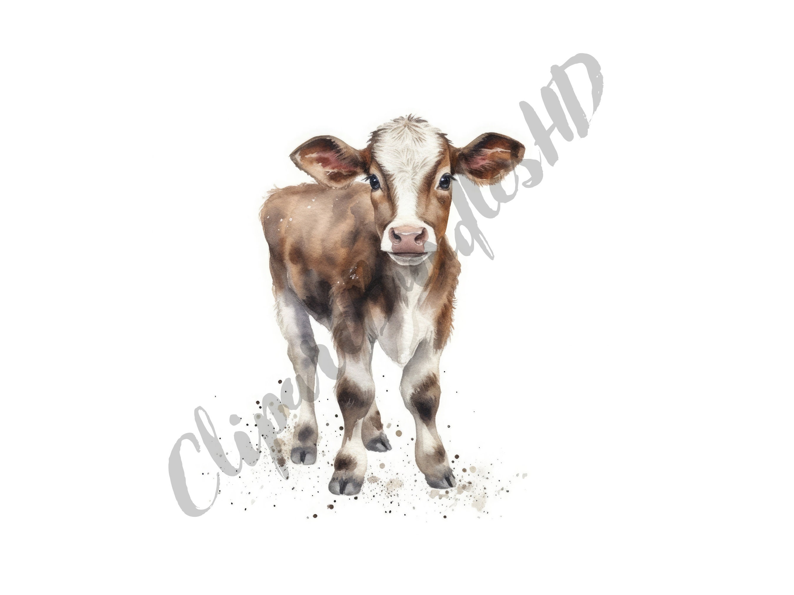Watercolor Cow Baby Clipart Bundle Adorable Calf Illustrations ...