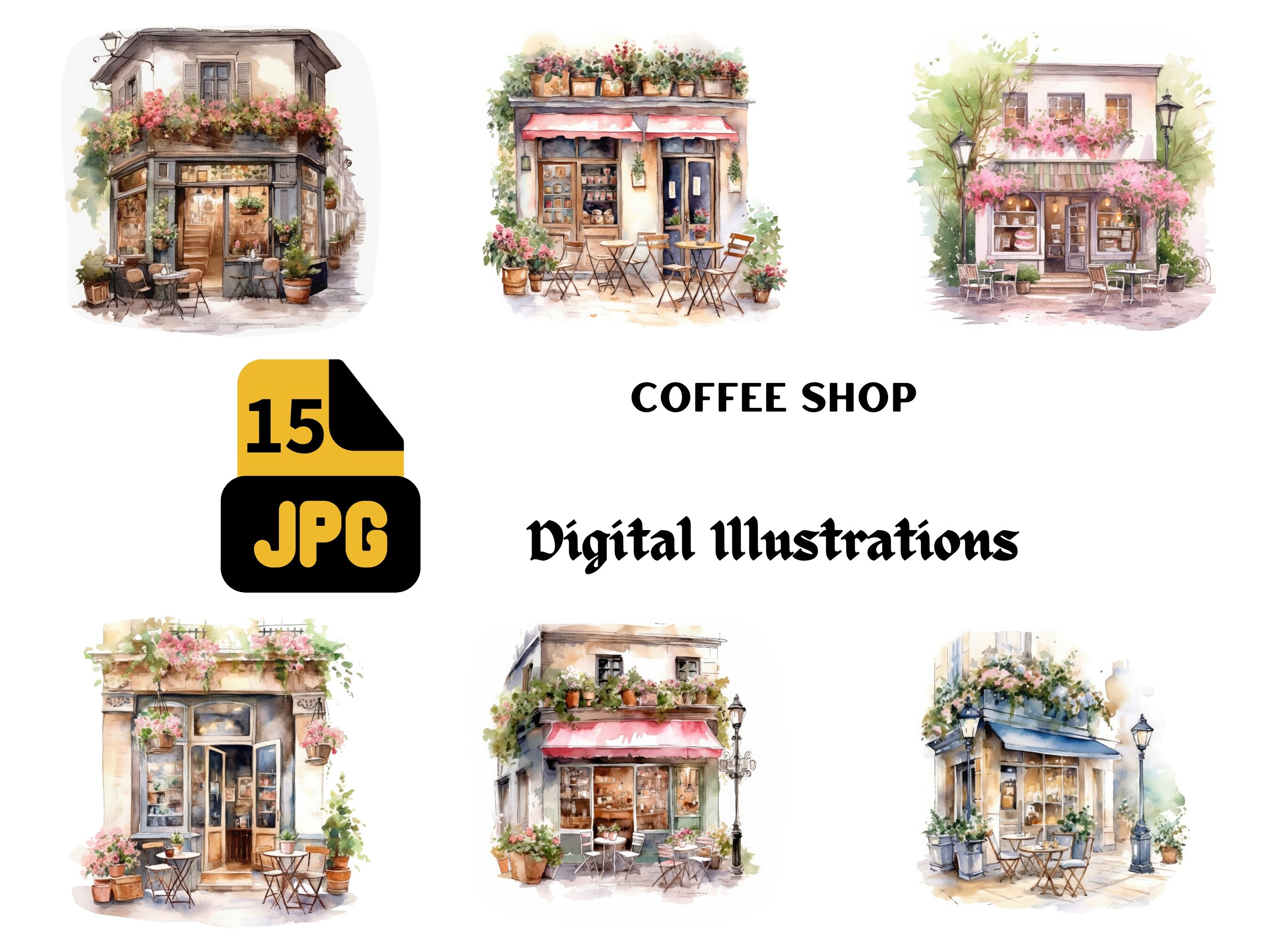 Coffee Shop Clipart Bundle Cozy Cafe Scenes Printable Barista Art ...