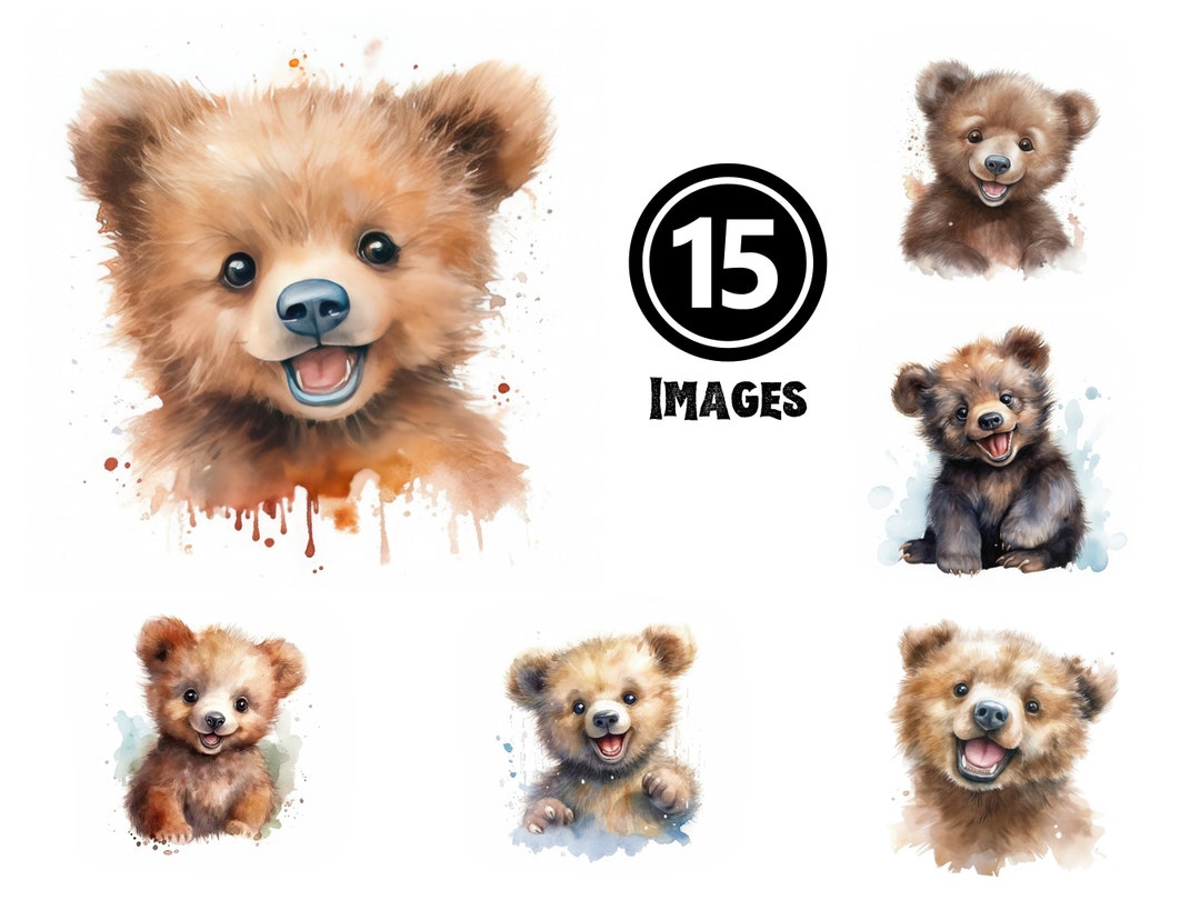 Baby Bear Clipart Set 15 JPG Illustrations Cute Bear Cub Digital ...