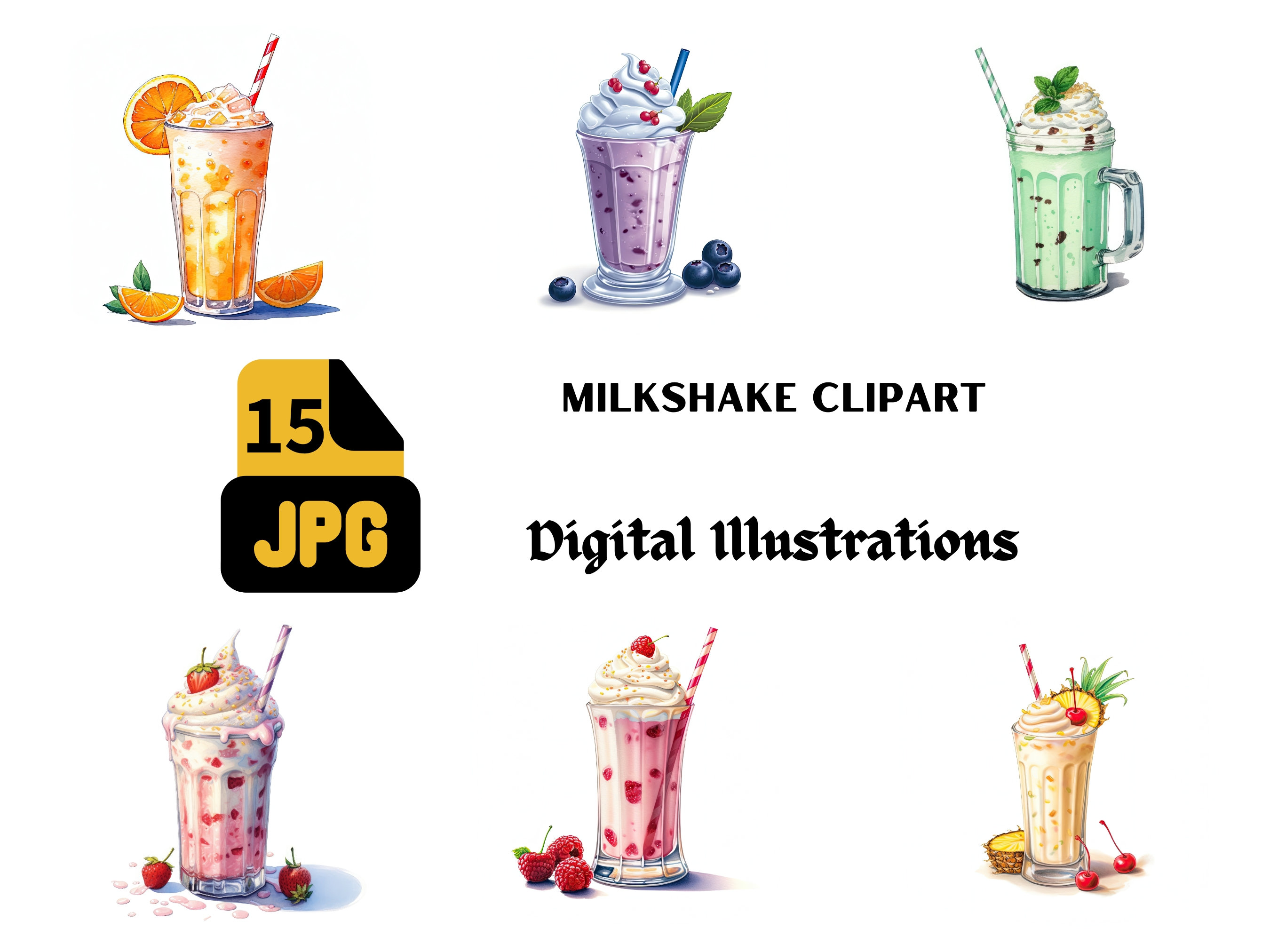 Milkshake Clipart Delight 15 JPG Illustrations Set Instant Download ...