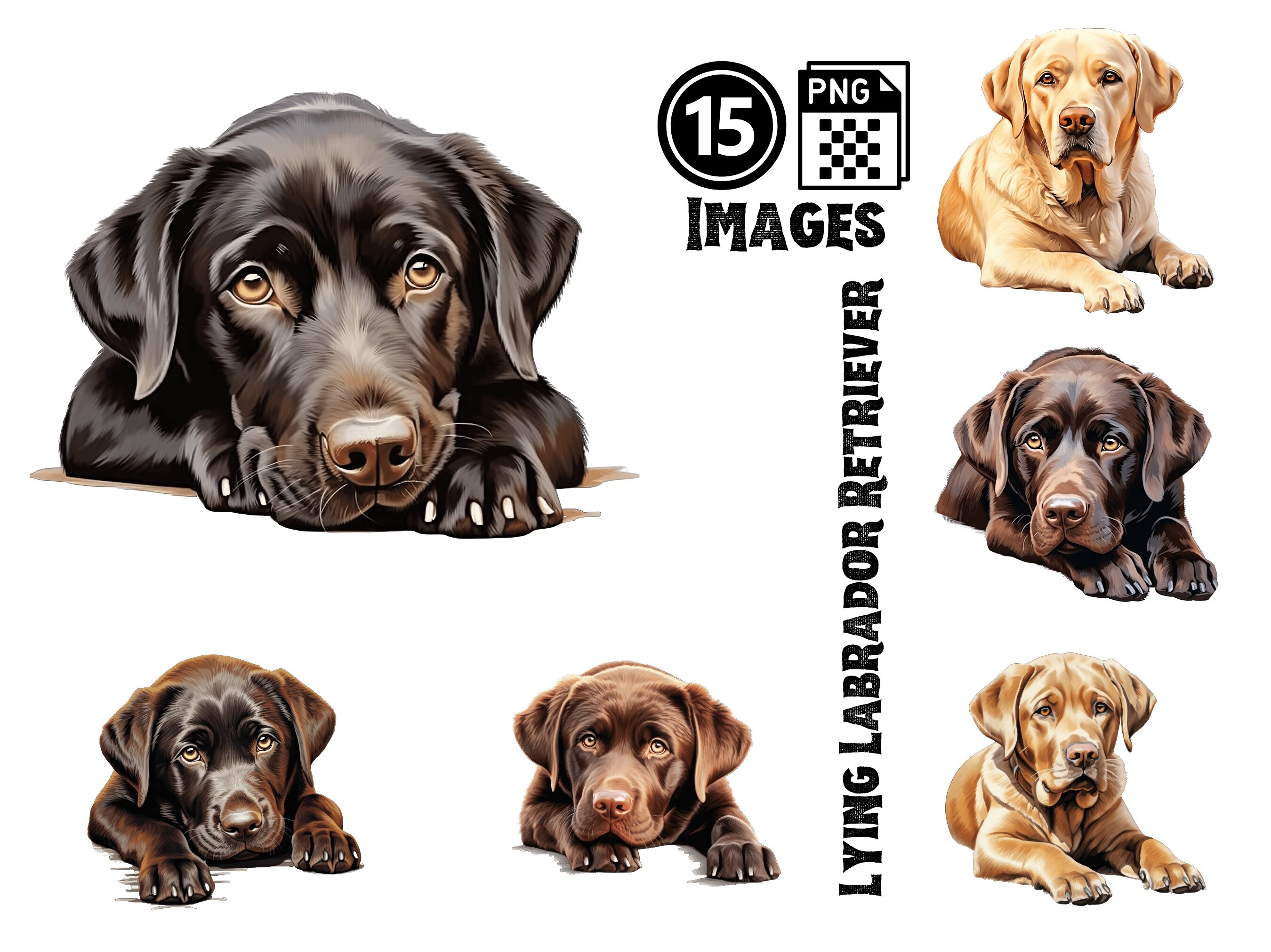 Realistic Labrador Retriever Clipart Set: 15 Lying PNG Illustrations ...