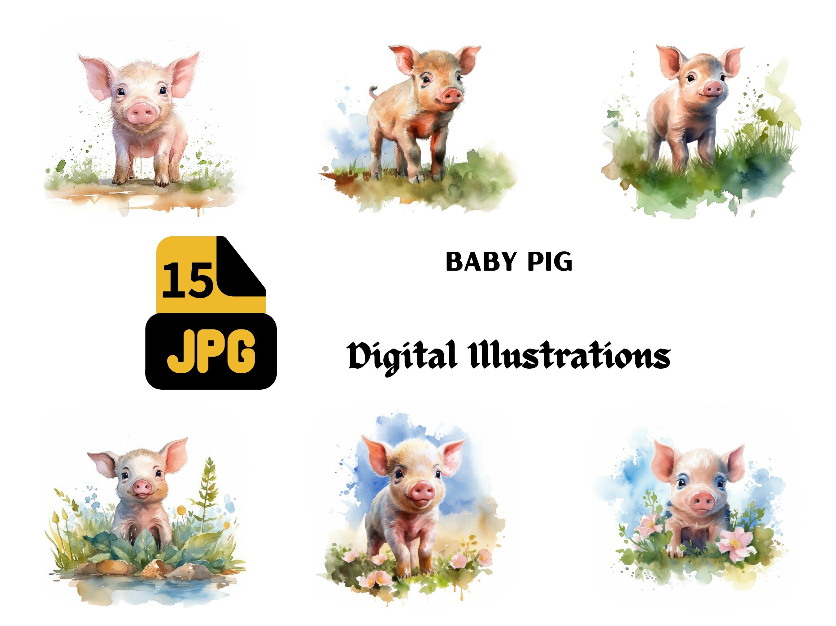 Baby Pig Clipart Bundle Adorable Piglet Illustrations Printable Farm ...