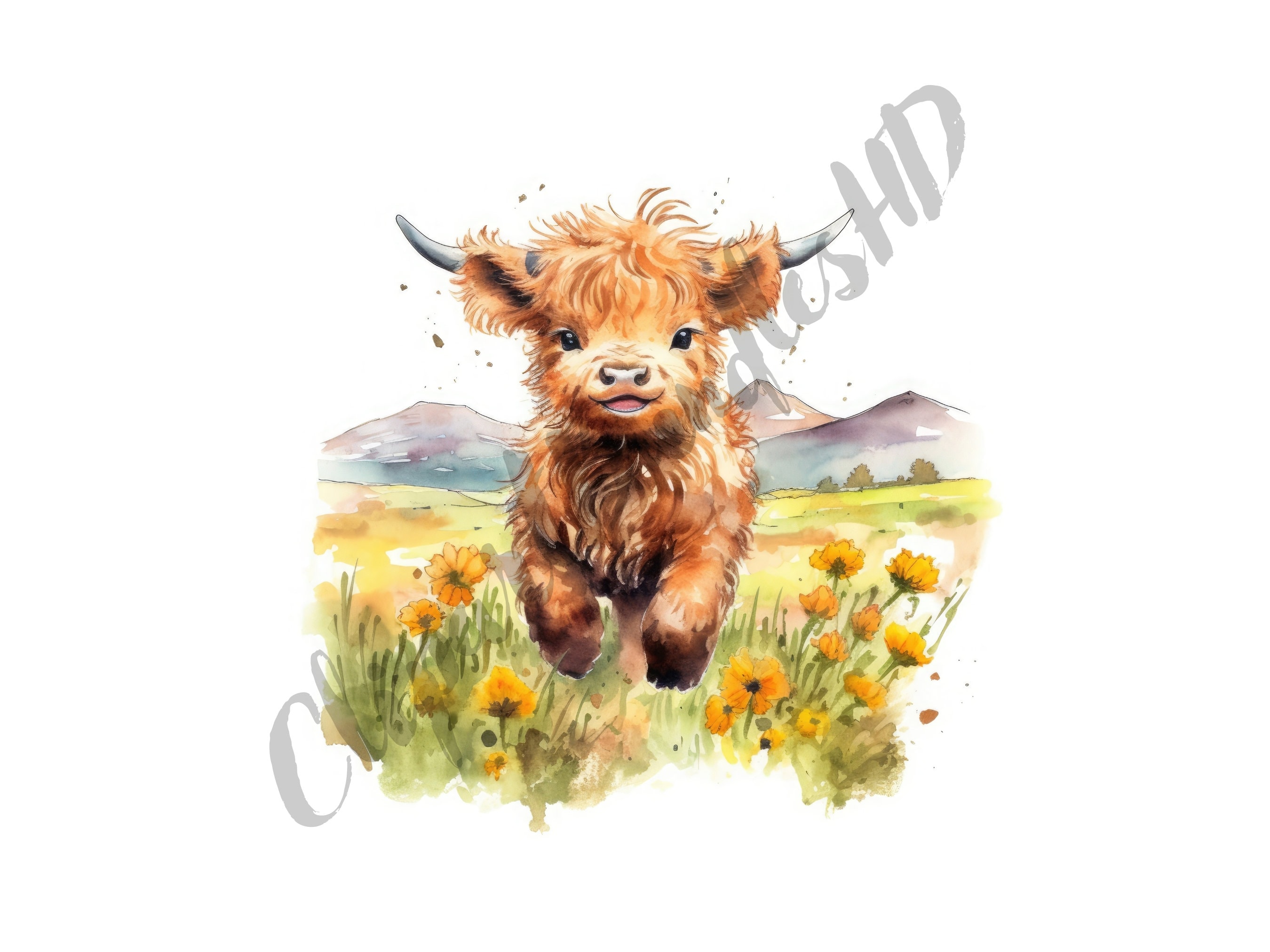 Realistic Highland Cow Baby Watercolor Clipart 15 JPG - Etsy