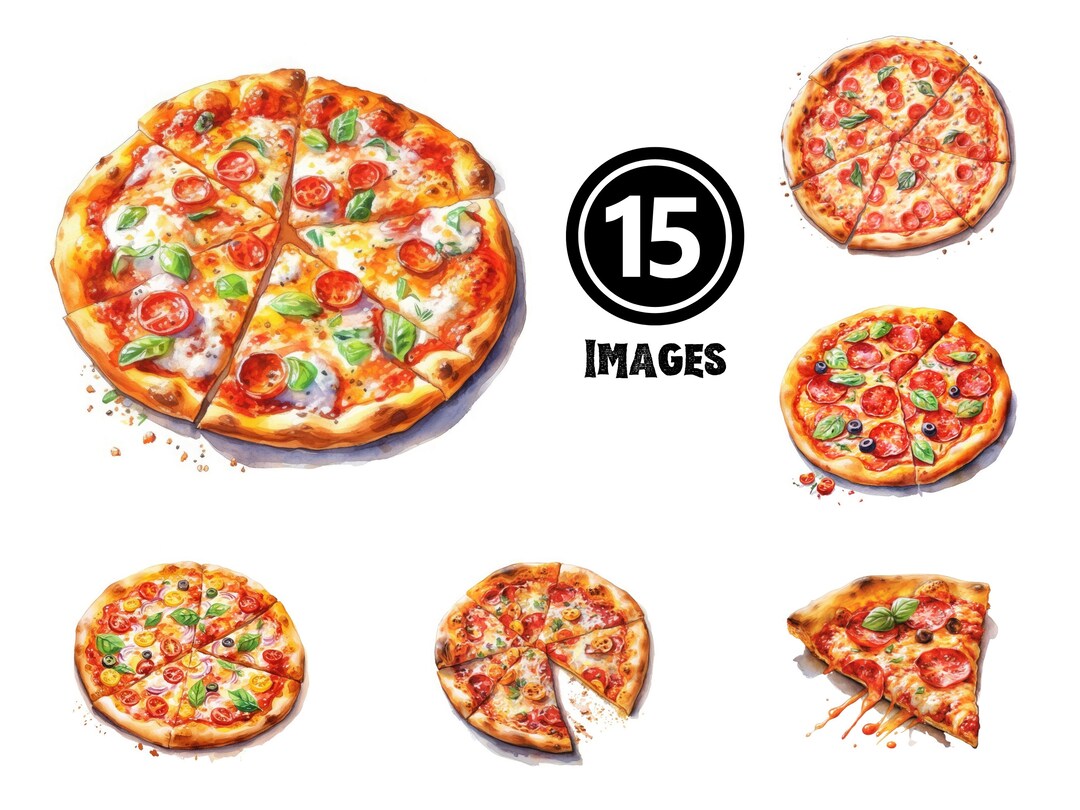 Pizza Clipart Bundle Delicious Slice Illustrations Printable Italian ...