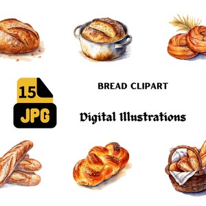 Watercolor Bread Clipart Bundle: Artisan Bakery Illustrations (digital ...
