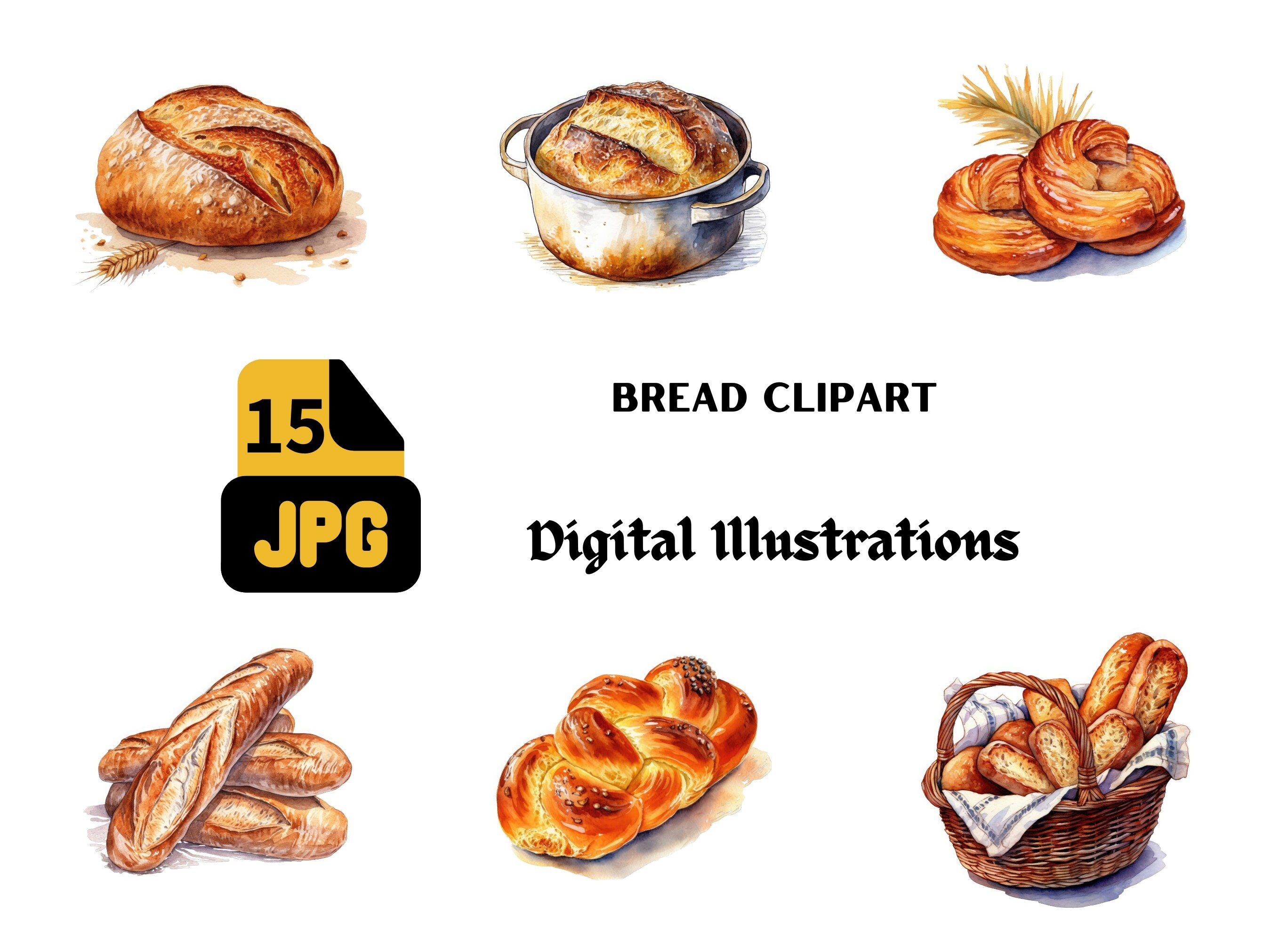 Watercolor Bread Clipart Bundle Artisan Bakery Illustrations Printable ...