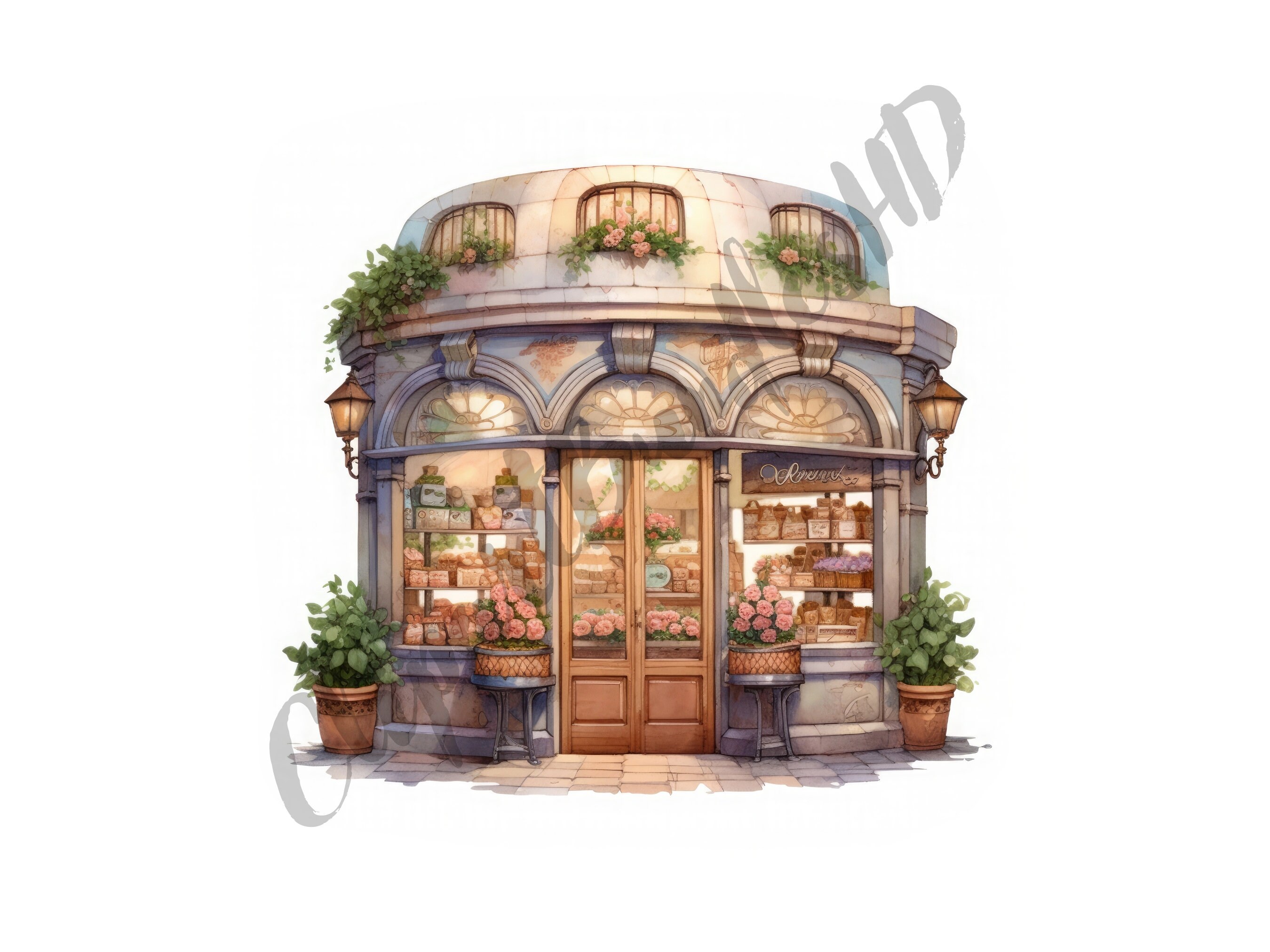 Bakery Shop Watercolor Clipart Bundle Cozy Cafe Scenes Artisan Pastries ...