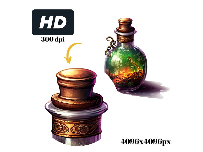 Magic Potion Vial Clipart Bundle Enchanted Elixirs Illustrations Fantasy Alchemy Art Printable ...