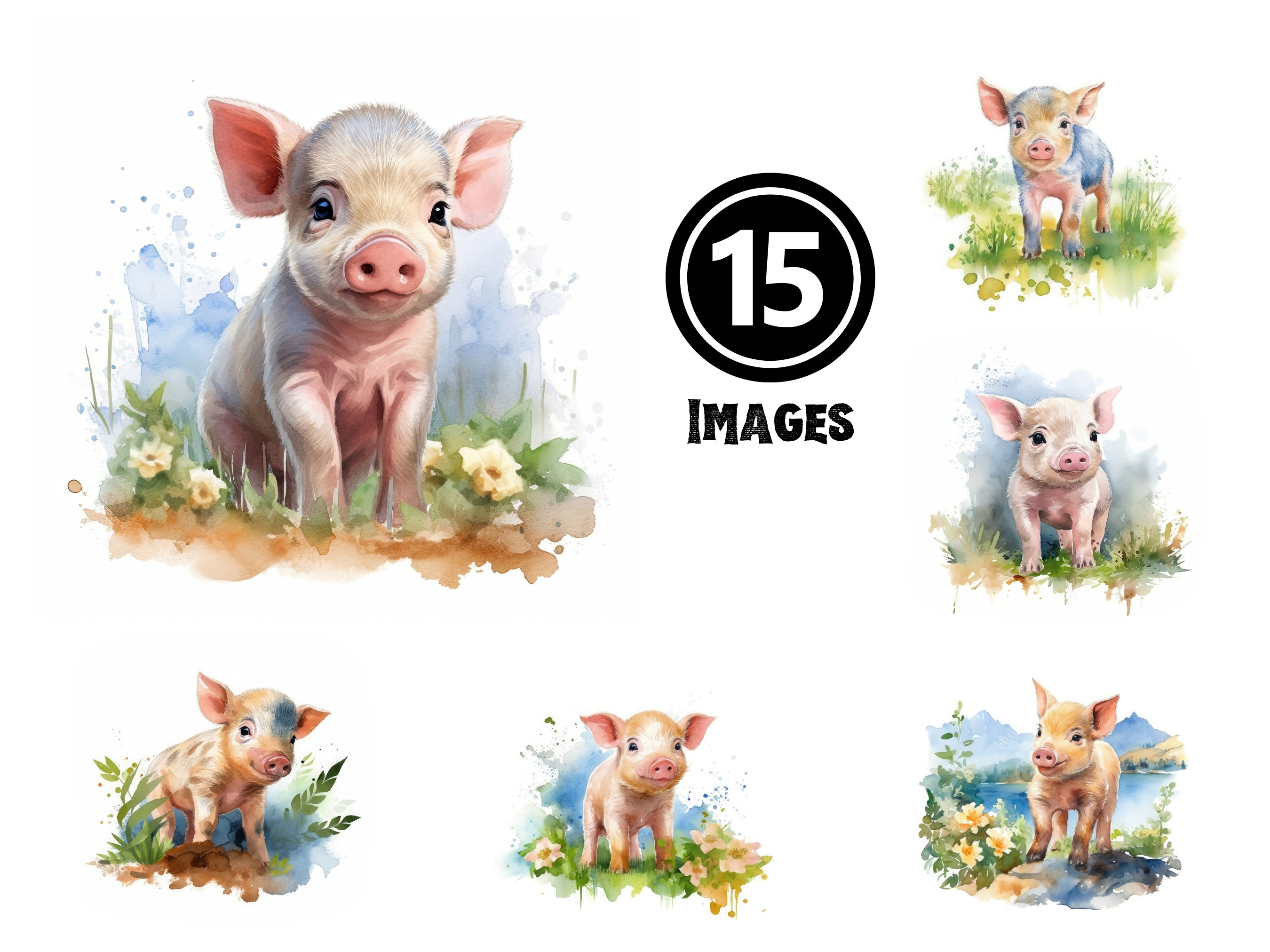 Baby Pig Clipart Bundle Adorable Piglet Illustrations Printable Farm ...
