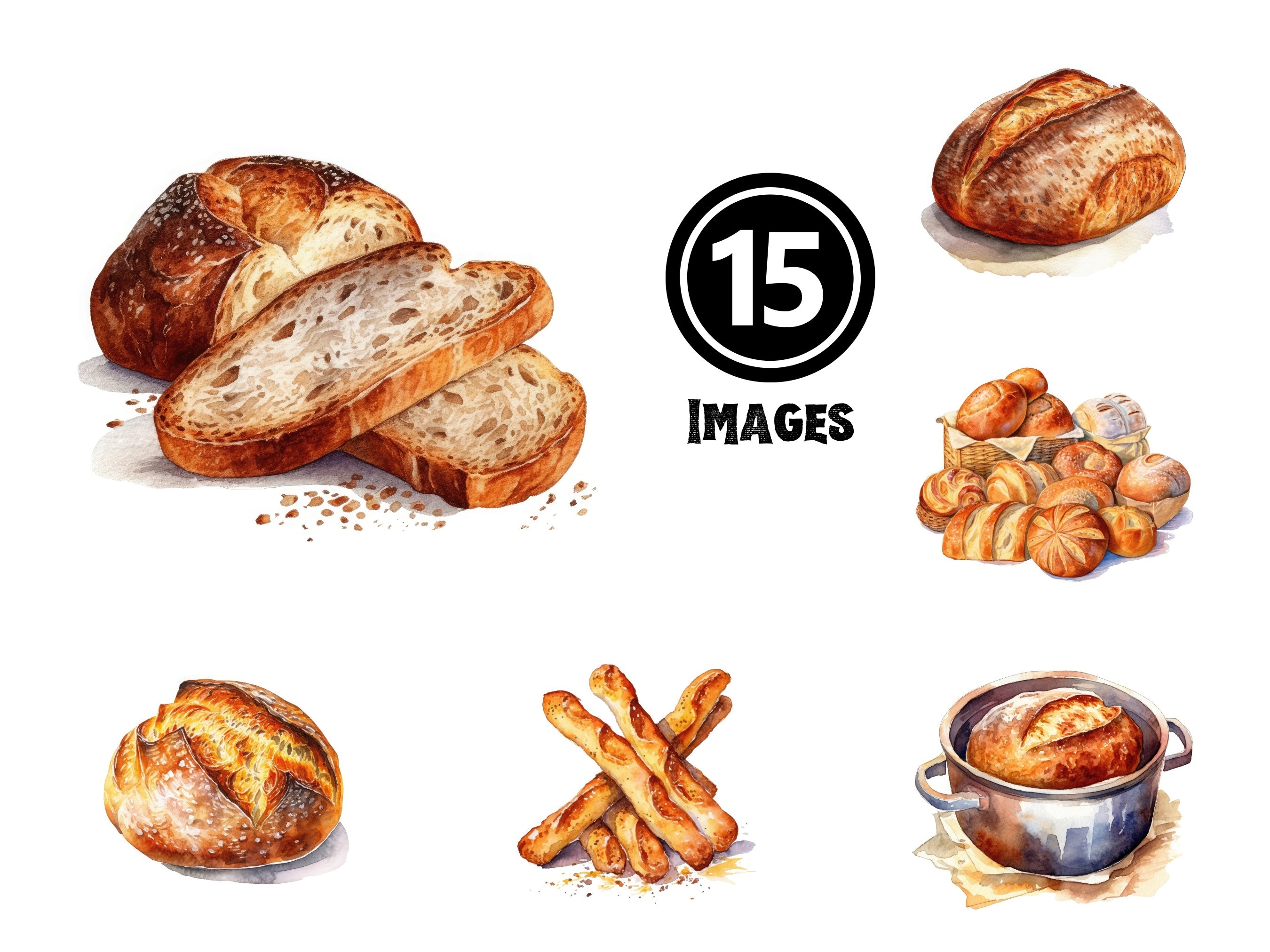 Watercolor Bread Clipart Bundle Artisan Bakery Illustrations Printable ...