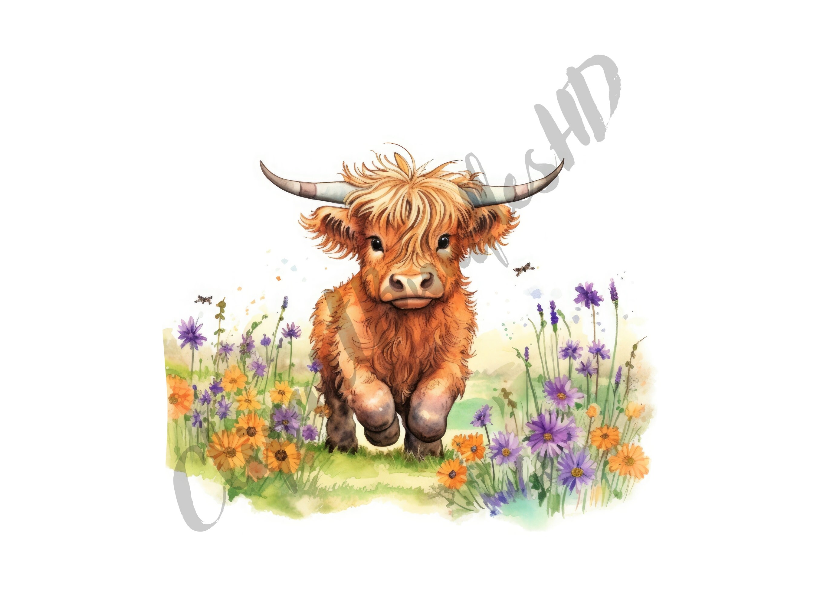 Realistic Highland Cow Baby Watercolor Clipart 15 JPG - Etsy
