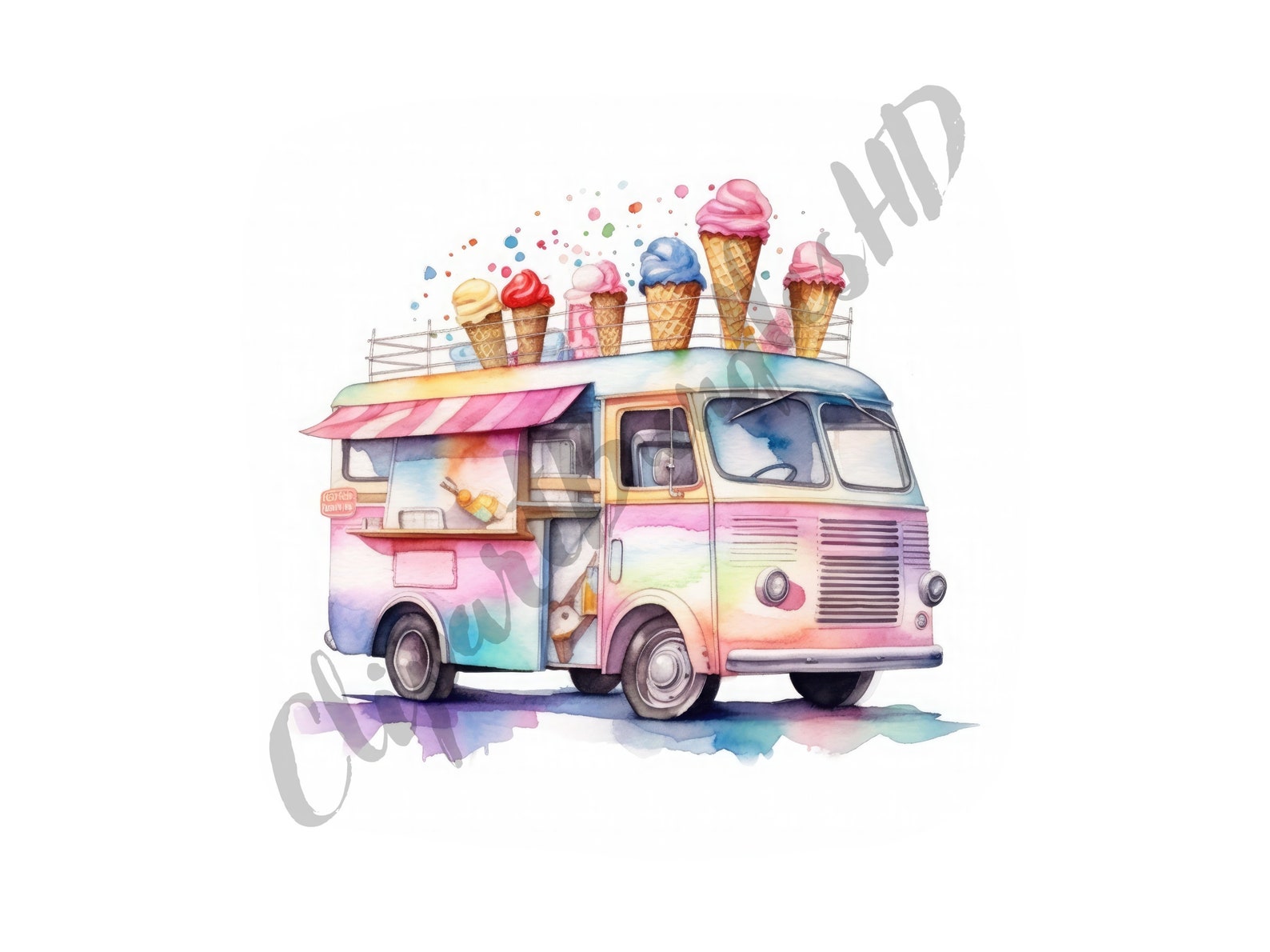 Cute Ice Cream Shop Clipart Watercolor Ice Cream Clipart - Etsy