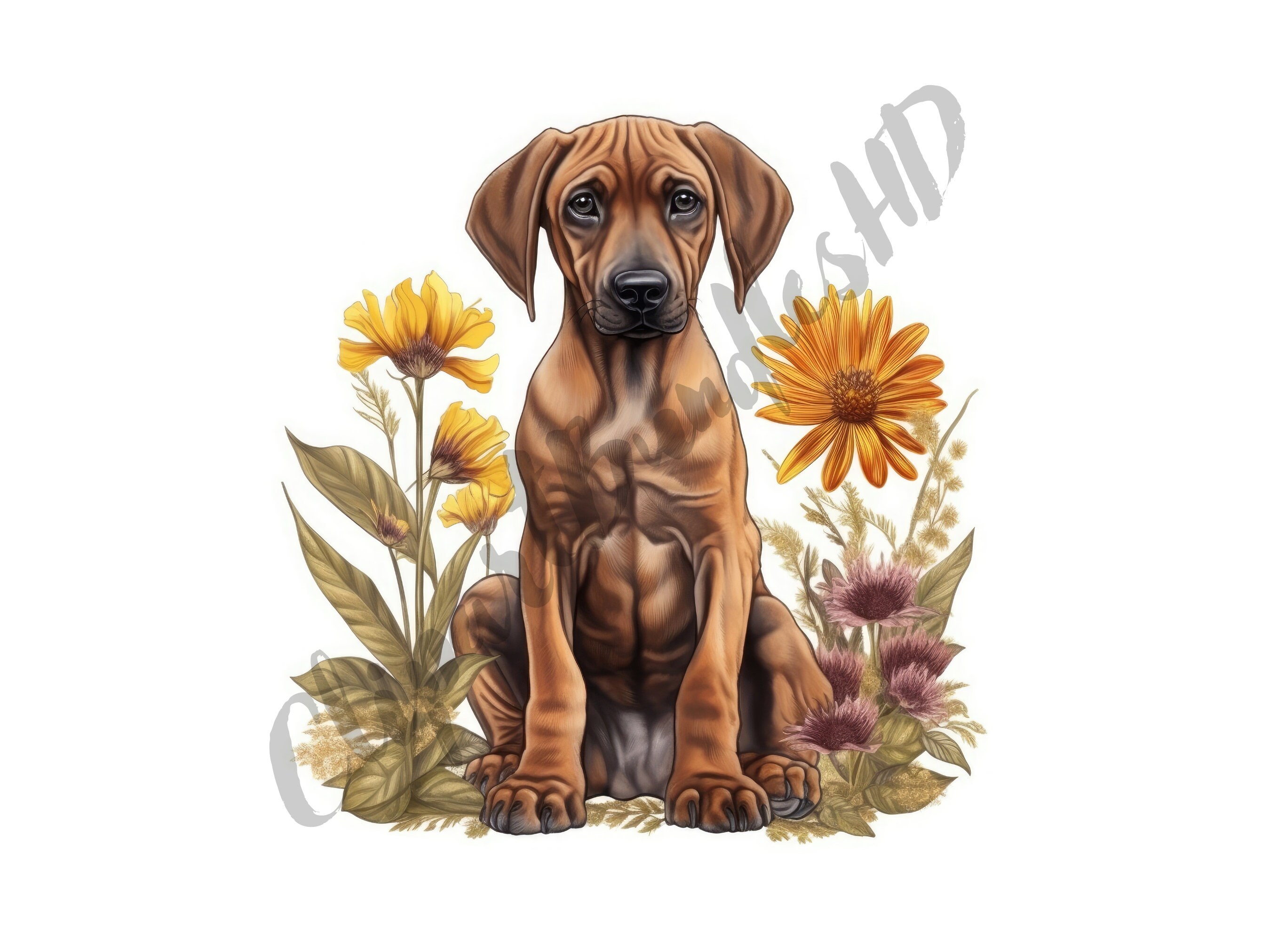 Rhodesian Ridgeback Puppy Clipart Bundle Majestic Dog Illustrations ...