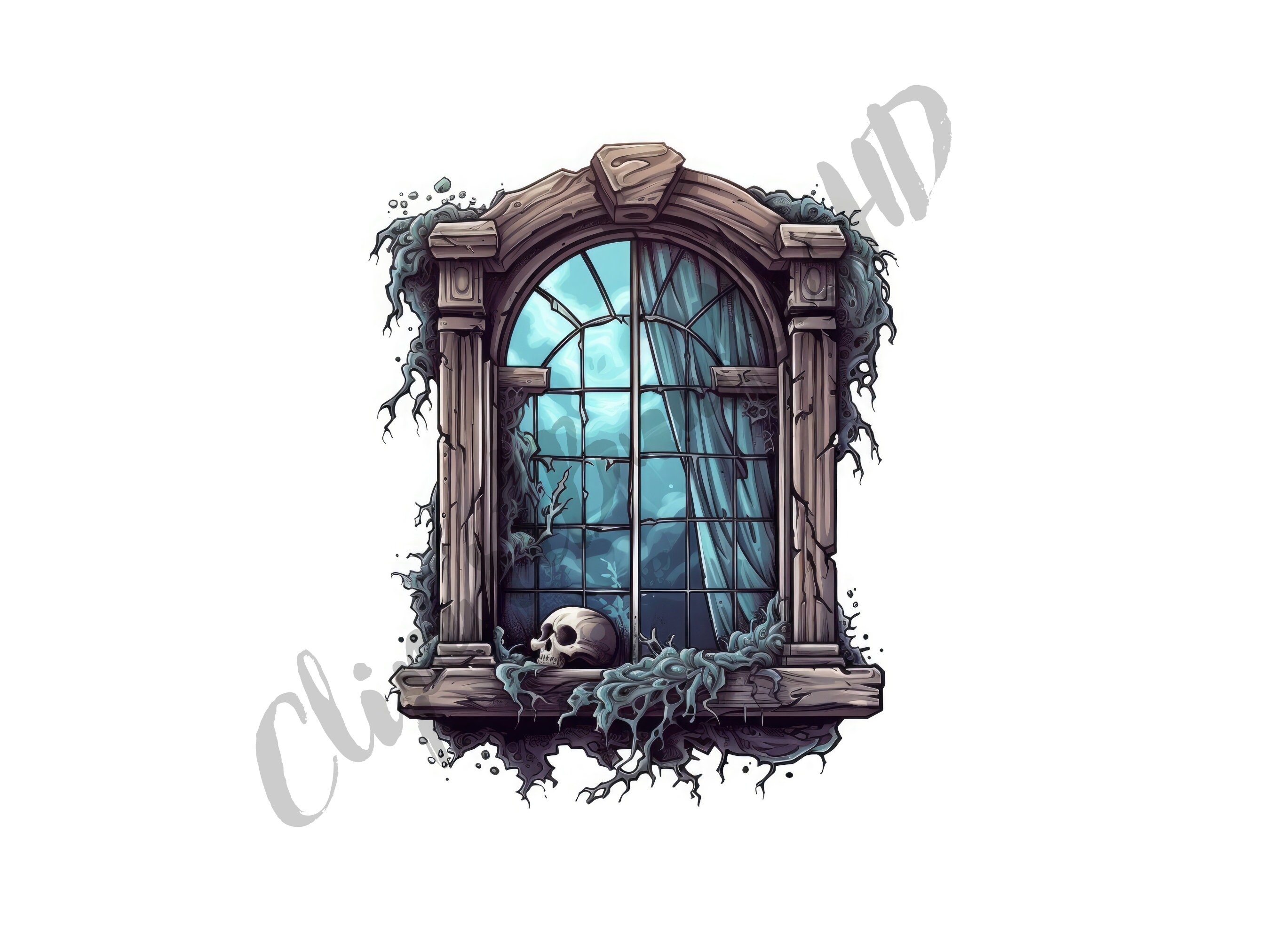 Spooky Window Clipart Set 15 JPG Illustrations Digital Download for ...
