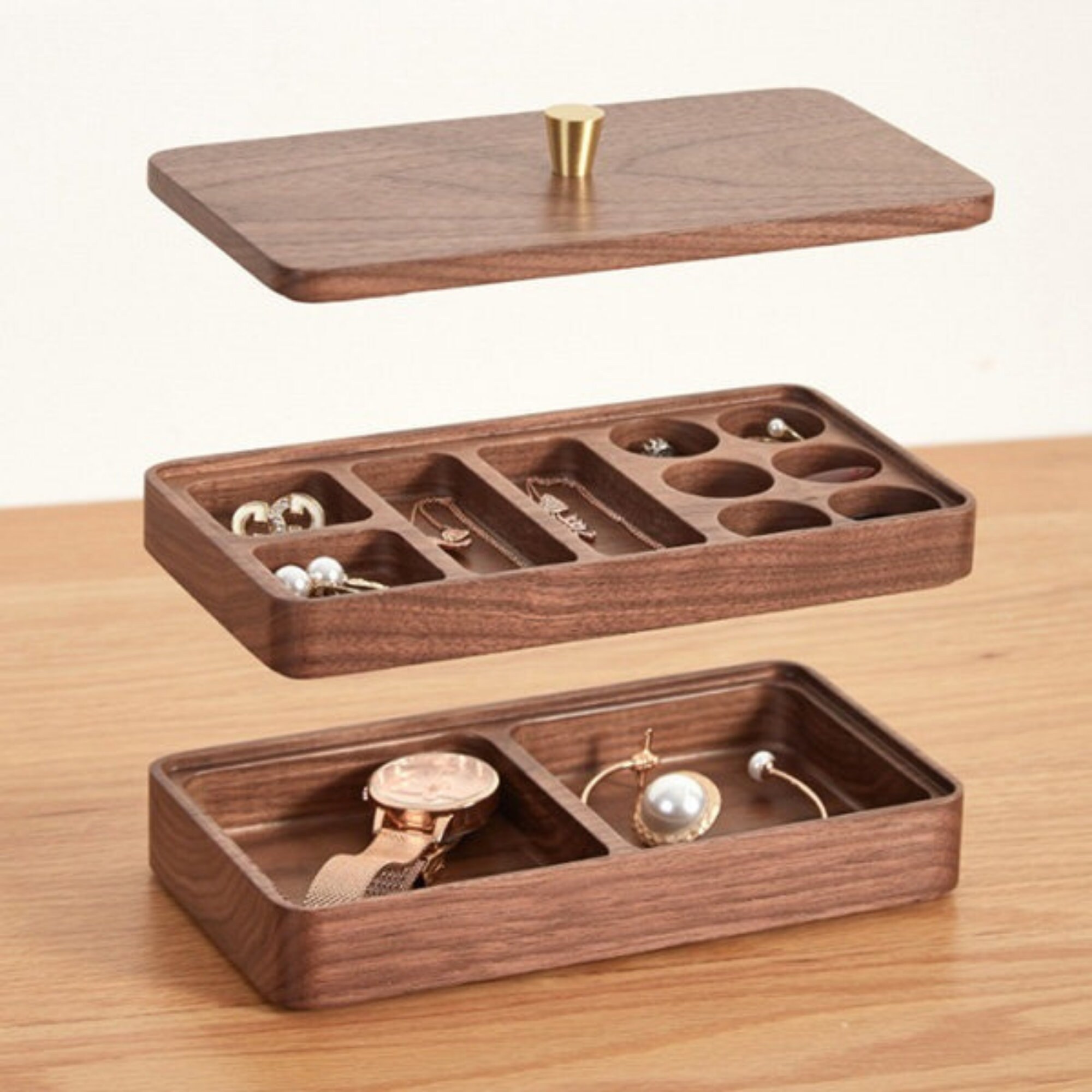 Large Walnut Double Layer Jewelry Box, Elegant Solid Wood Jewelry - Etsy