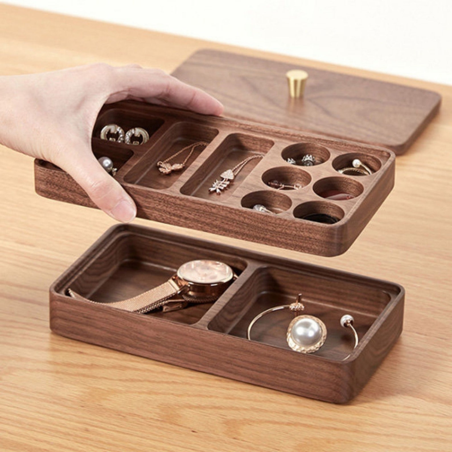 Large Walnut Double Layer Jewelry Box, Elegant Solid Wood Jewelry - Etsy