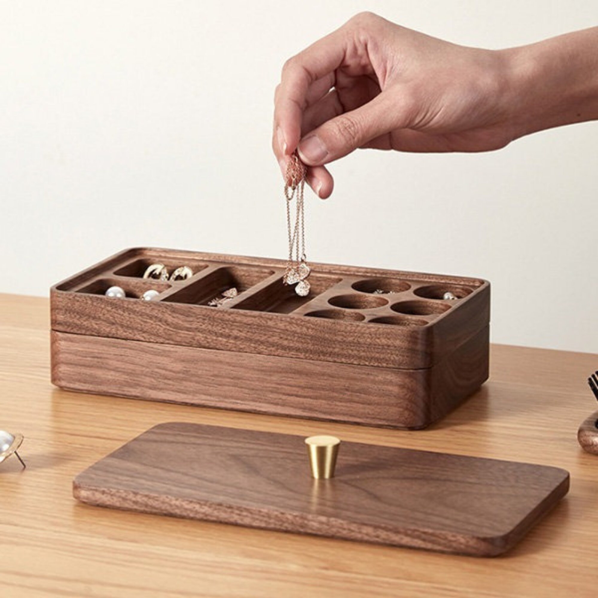 Large Walnut Double Layer Jewelry Box, Elegant Solid Wood Jewelry - Etsy