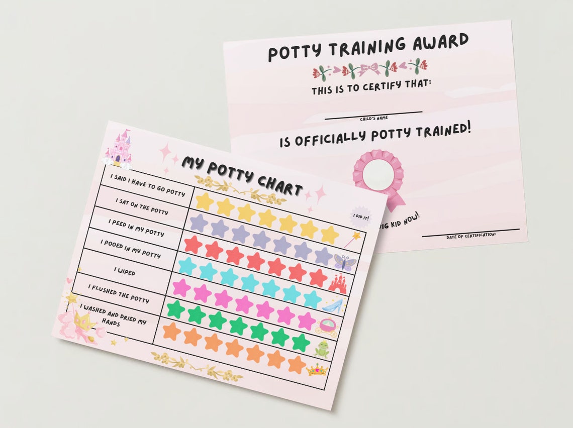 Princess Potty Training Chart With Potty Trained Certificate for Girls ...